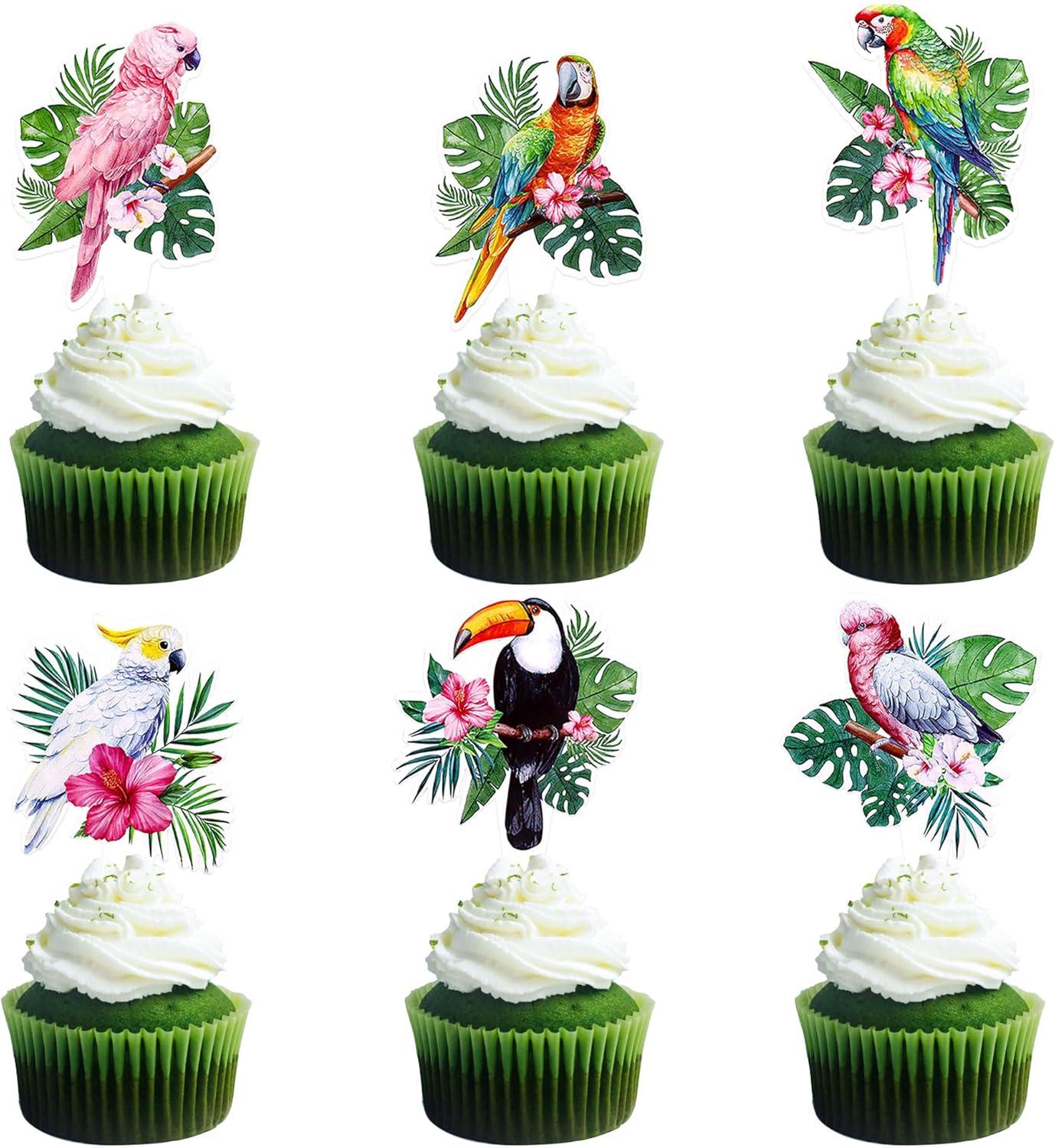 Blumomon 24-Piece Birds & Animals Cupcake Toppers - Parrot Picks & Cake ...