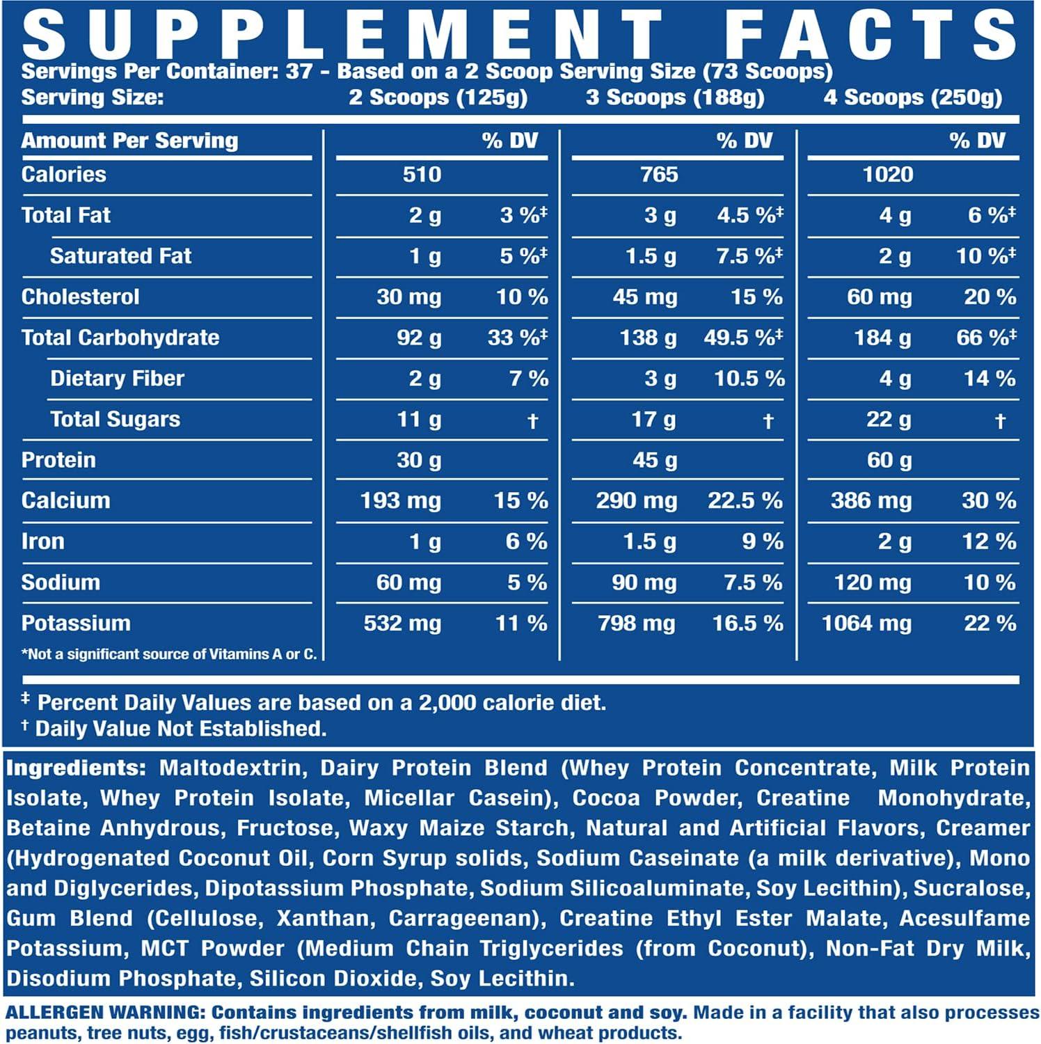 Ronnie Coleman King Mass XL Mass Gainer Protein Powder - 10lb - 60g ...