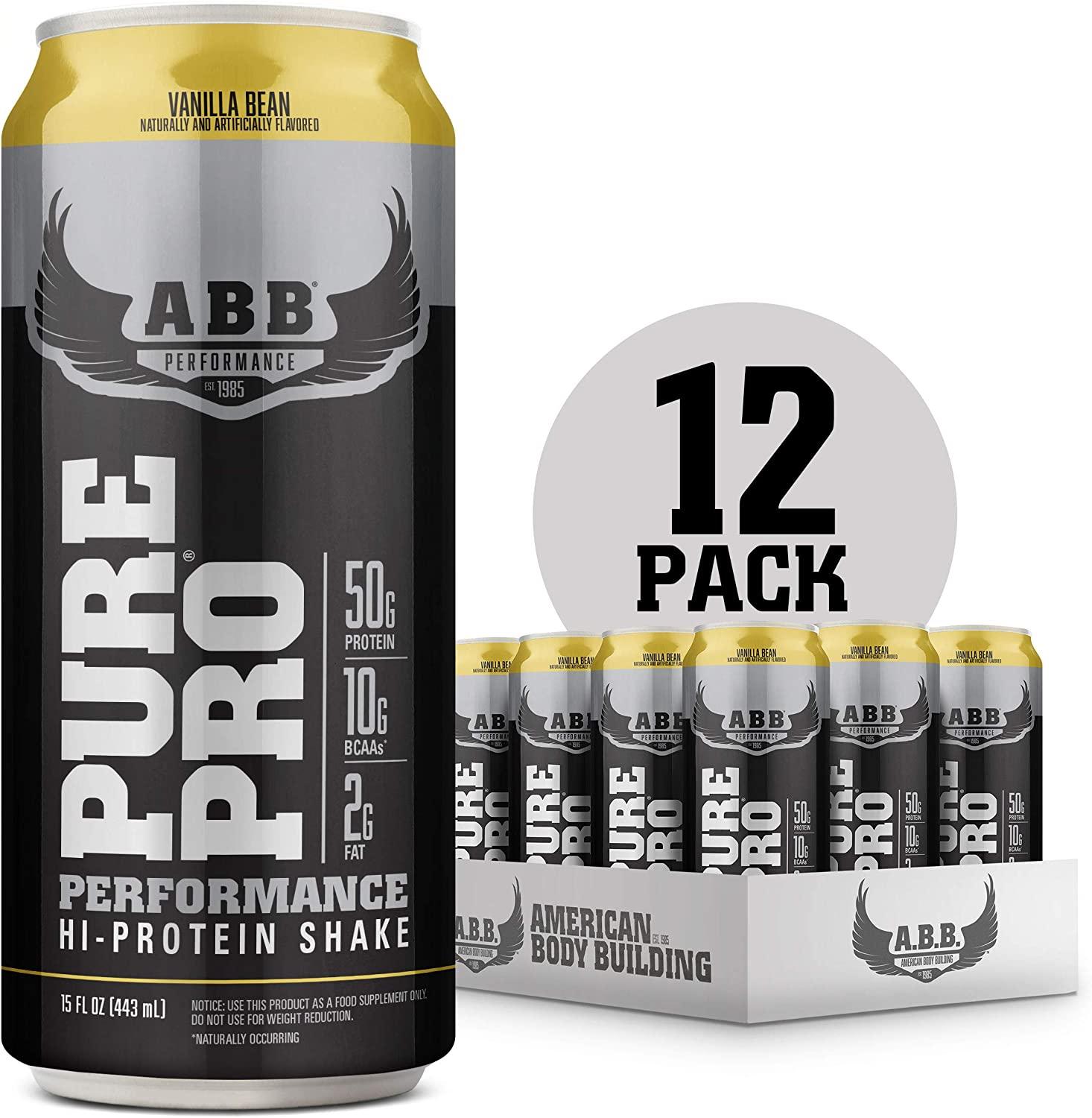 ABB Pure Pro 50 Post-Workout Recovery Protein Shake 15 oz Bottles, 12 ...