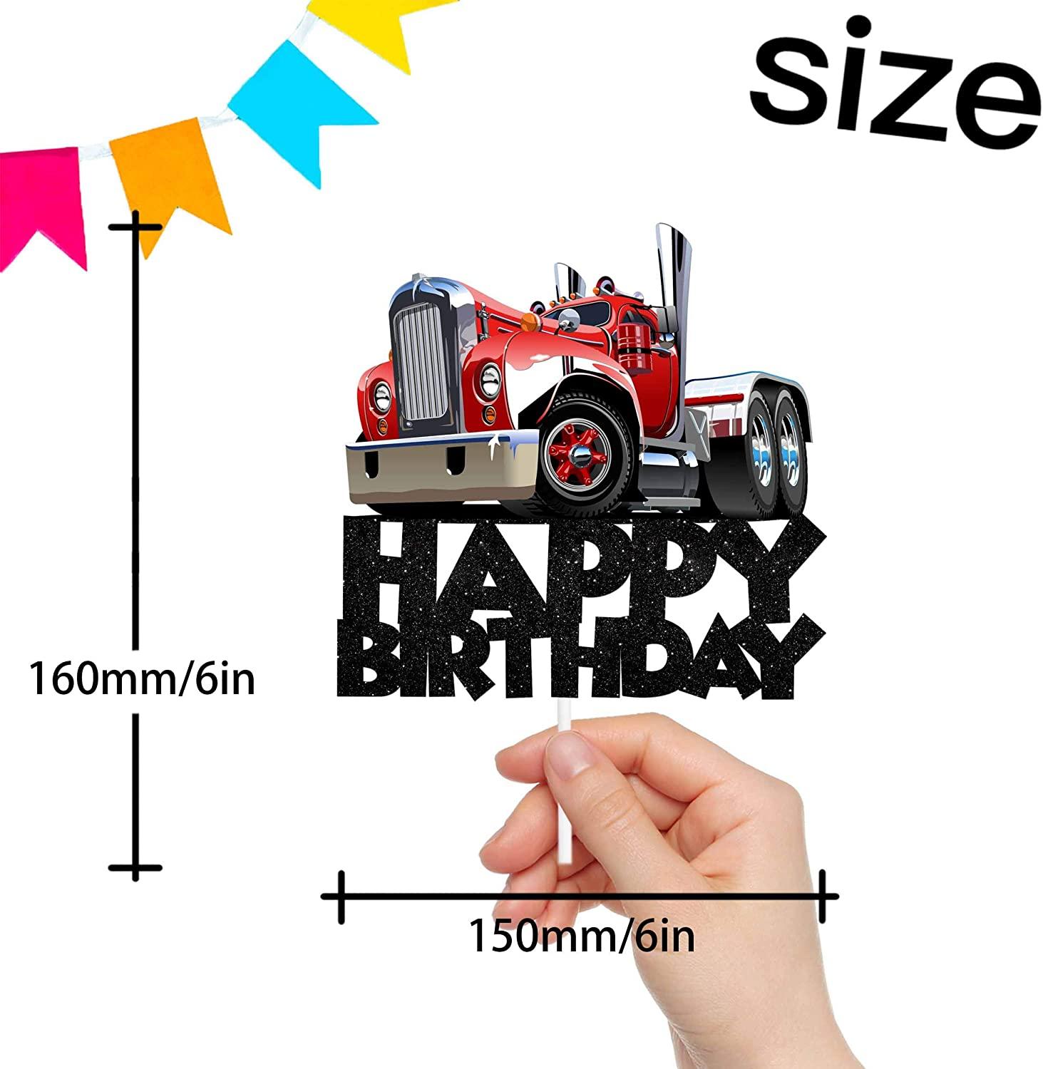 Trucks Happy Birthday Cake Topper - Transportation Theme Picks for Kids ...