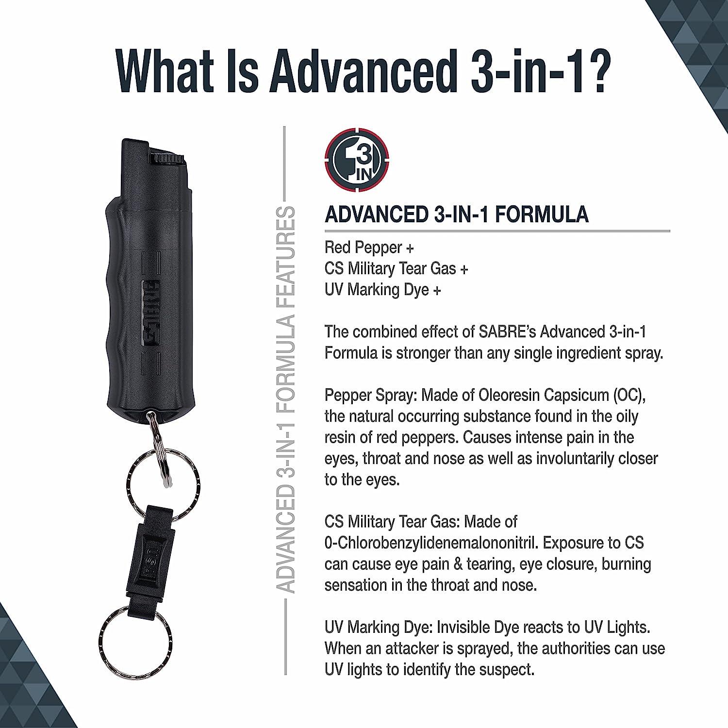 SABRE Defense Spray 3-in-1 Formula - Max Strength Pepper Spray, CS Tear ...