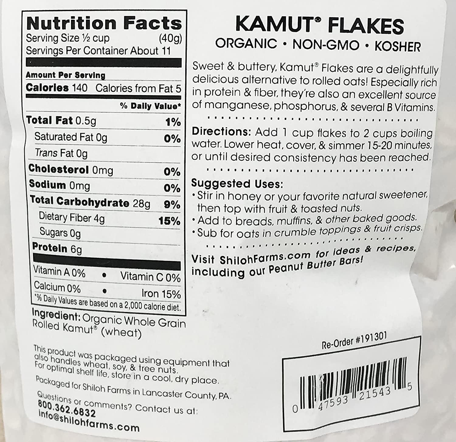 Shiloh Farms Organic Kamut Flakes - 2 x 16oz Packs (1lb each ...