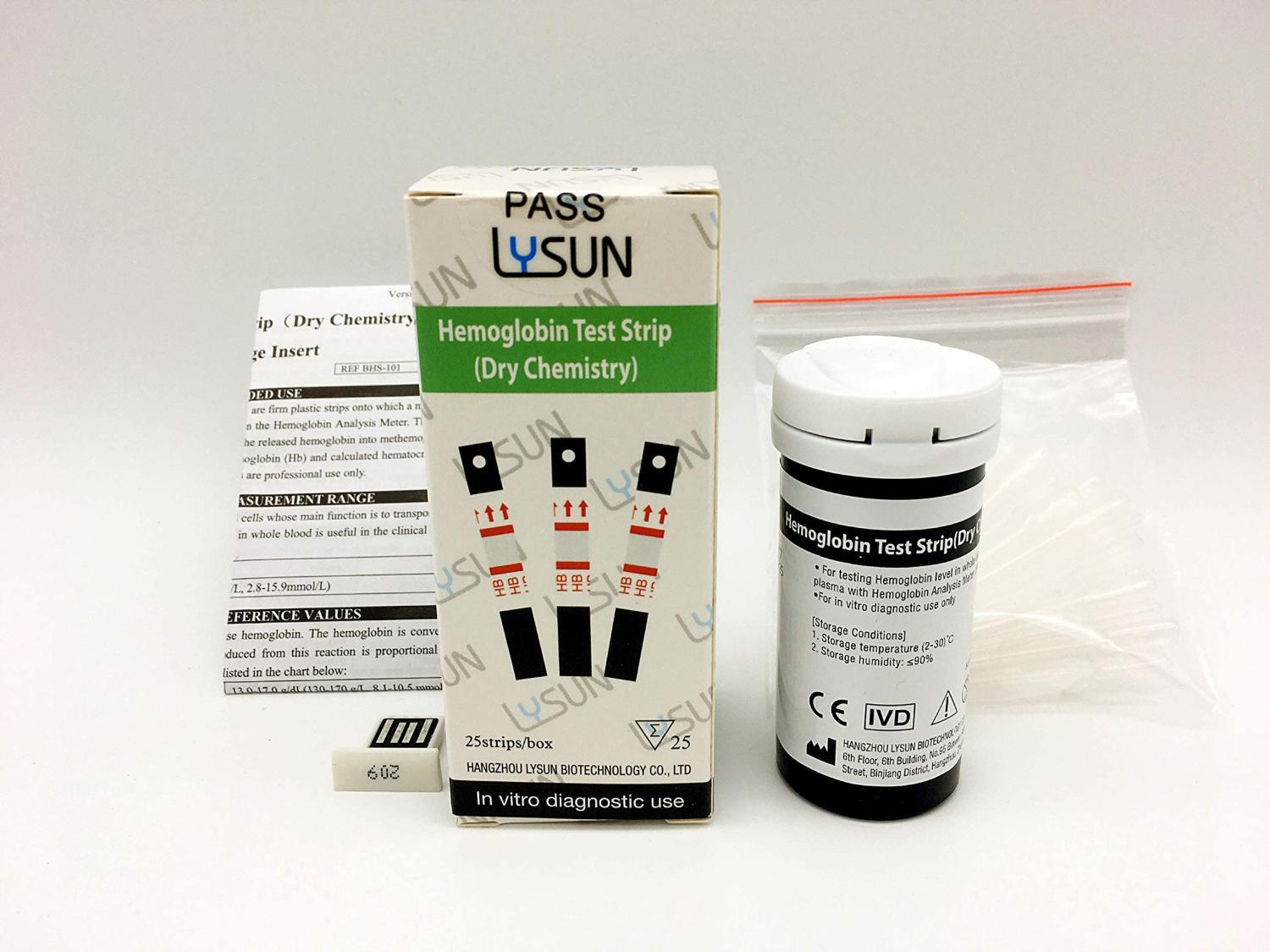 Lysun HBS-101 Hemoglobin Test Strips 25pcs + Capillary Tubes - Accurate ...