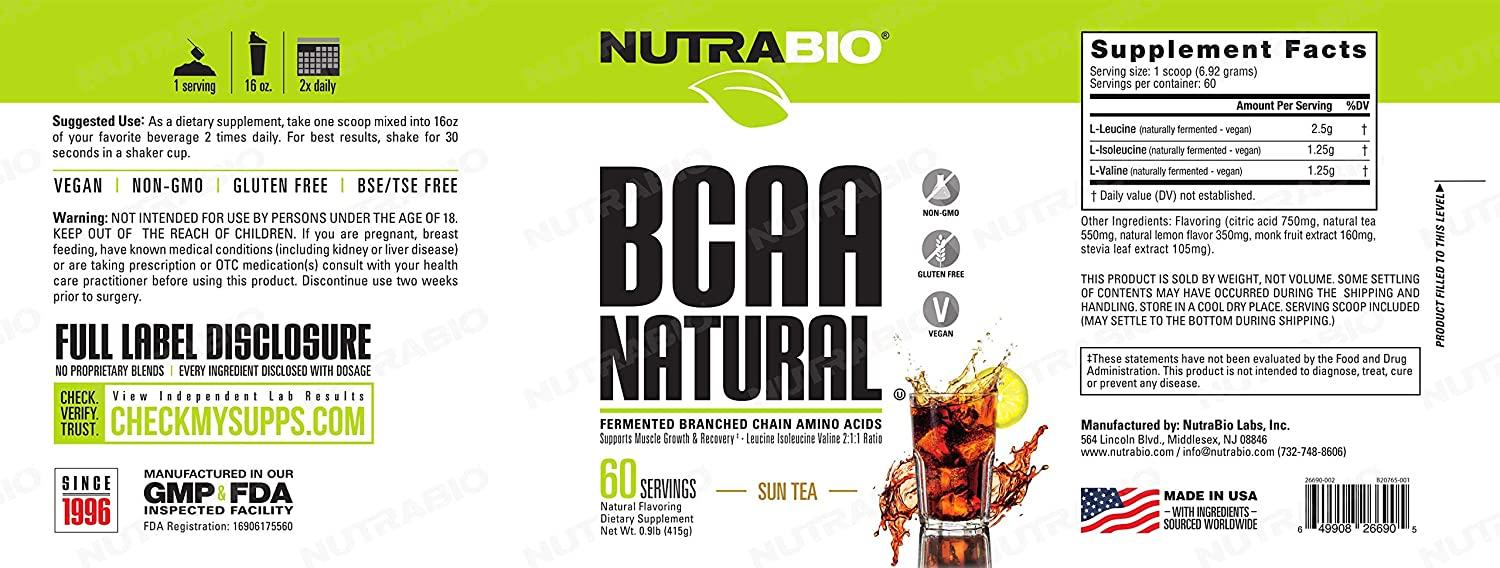 NutraBio BCAA 5000 Powder - Muscle Growth & Recovery - Vegan, Gluten ...