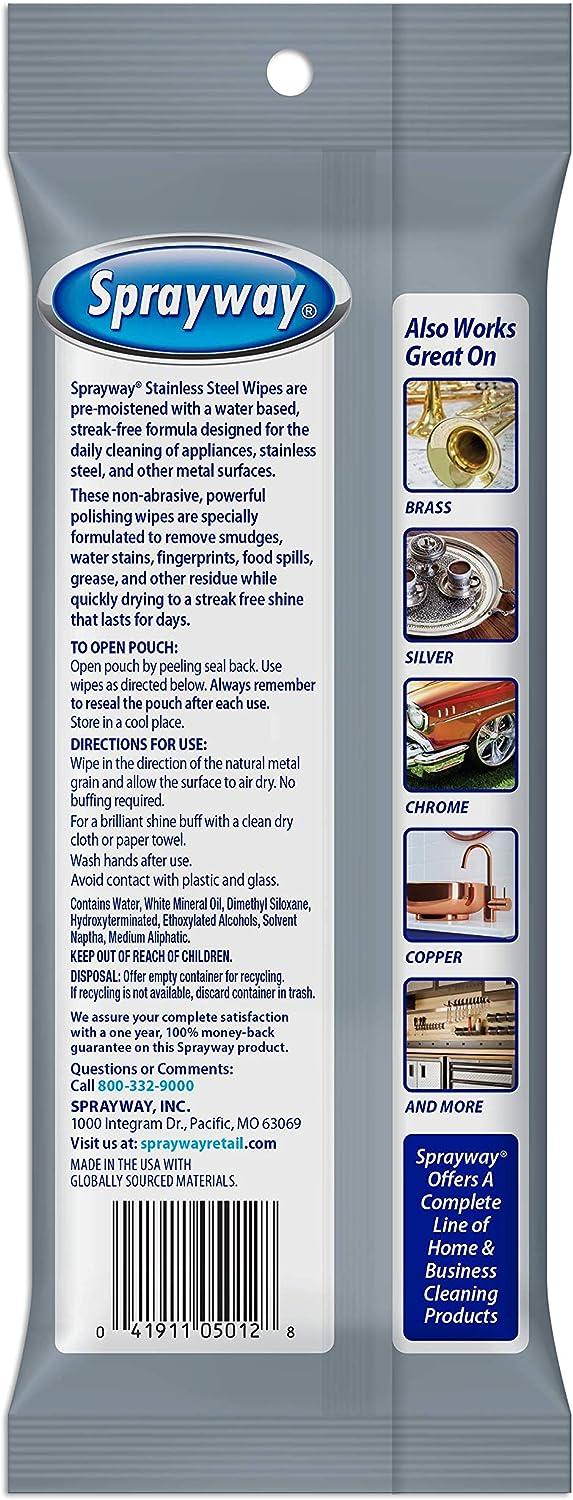 Sprayway Stainless Steel Wipes - 20 Count Pack - SW5012R - Water Based ...