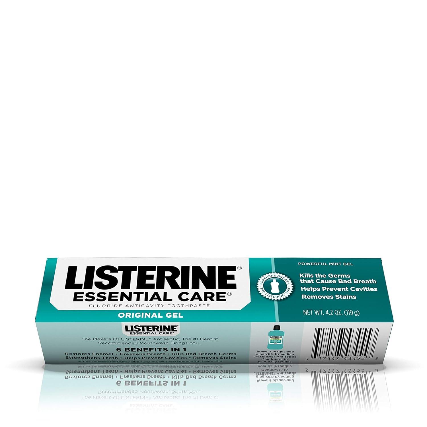 Listerine Essential Care Toothpaste - Powerful Mint Gel for Anti Plaque ...