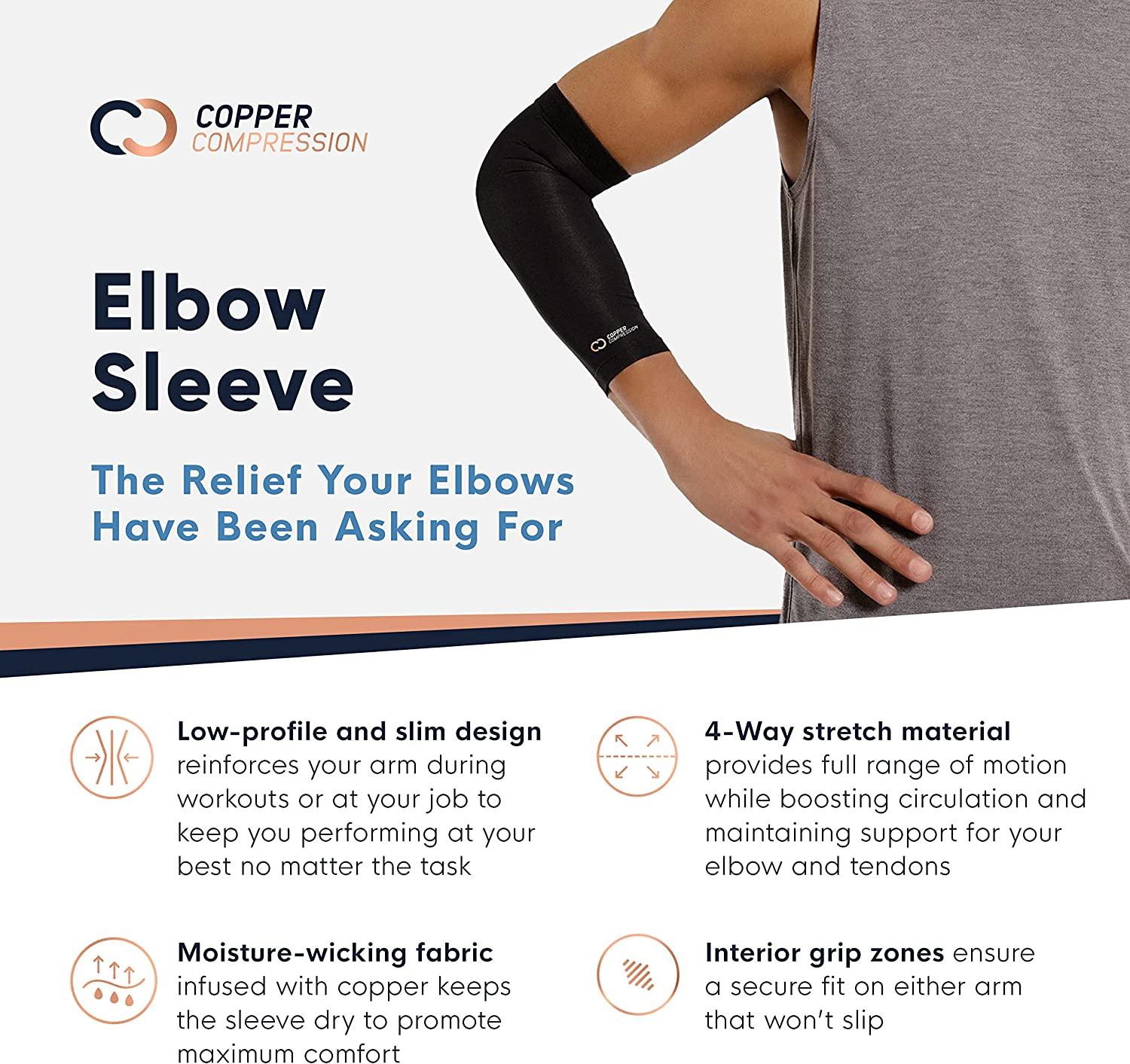 Copper Compression Elbow Brace for Tendonitis & Tennis Elbow - Relief ...