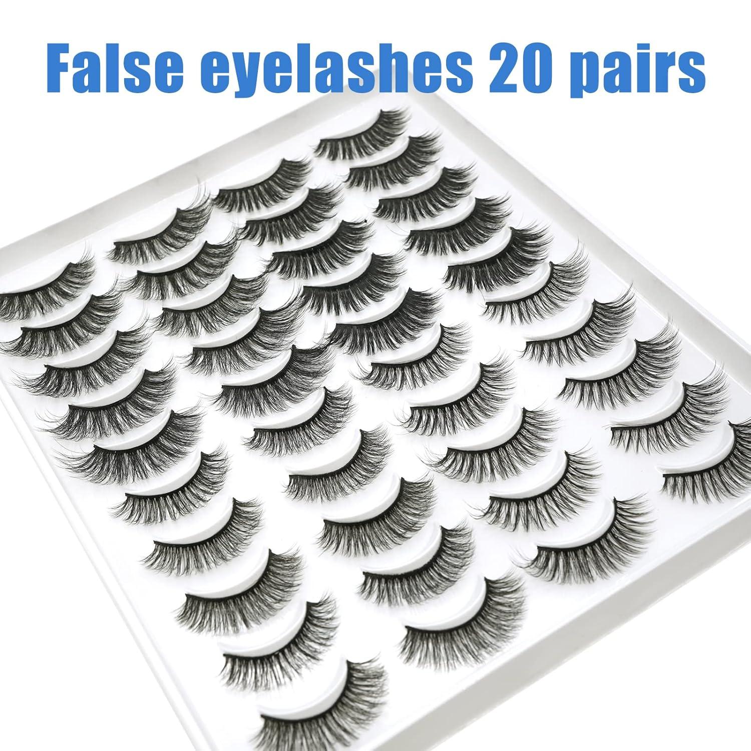 20 Pairs of 3D Reusable Fake Eyelashes - Soft Waterproof & Natural Look ...