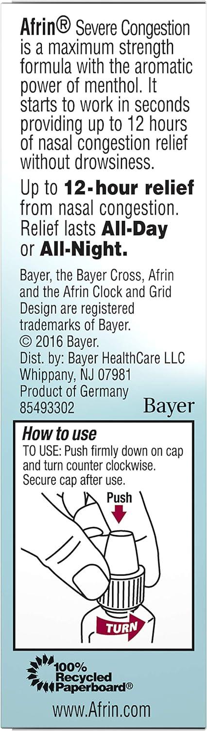 Afrin Nasal Spray Severe Congestion 15 mL (Pack of 4) - Fast Relief for ...