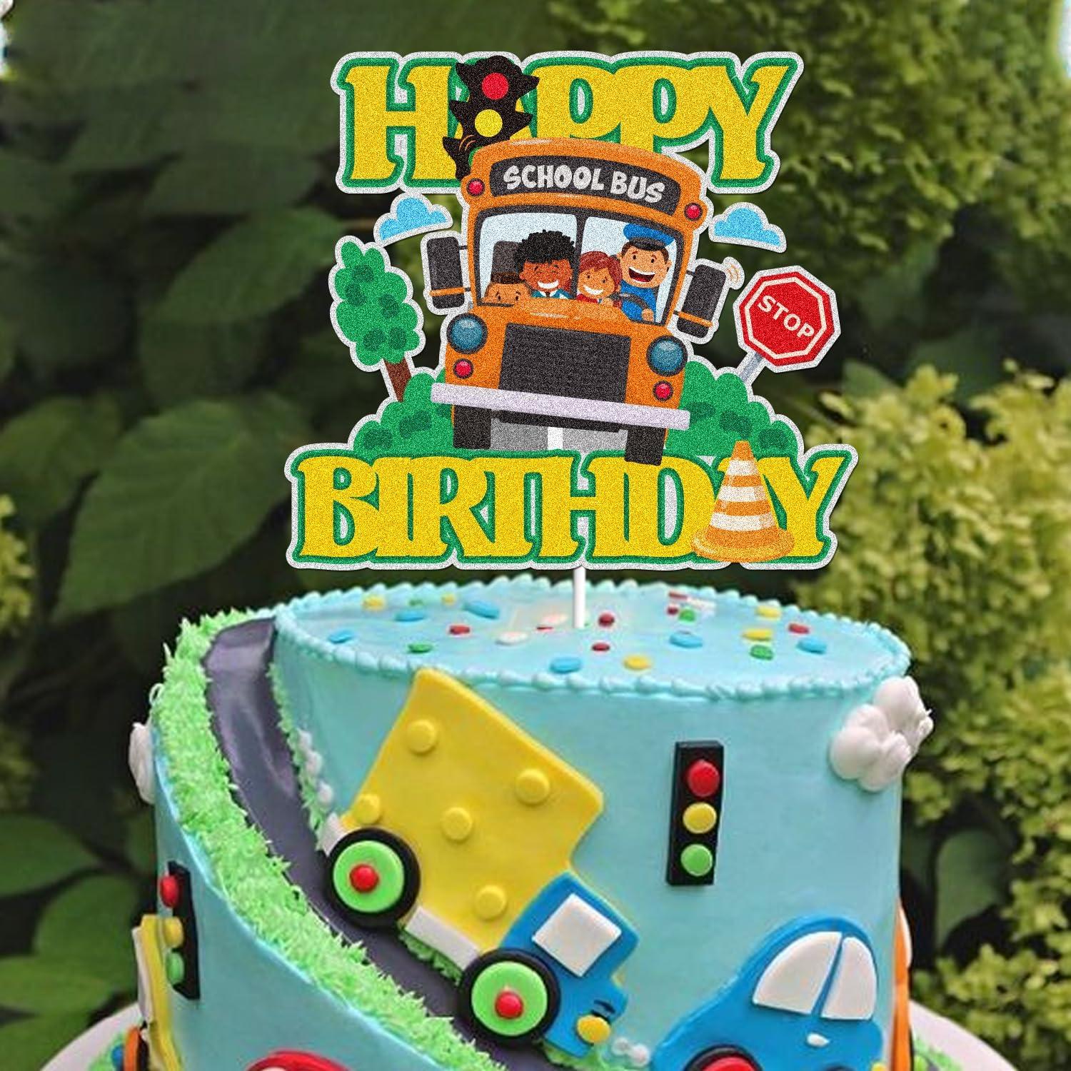 School Bus Cake Topper Gold Glitter Funny Birthday Cake Decor 30th/40th ...