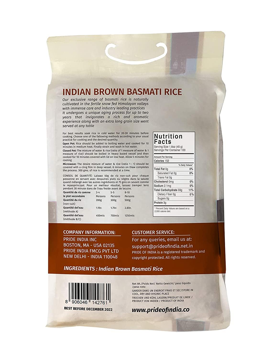 Pride Of India Extra Long Premium Brown Basmati Rice - 10lb Reclosable ...
