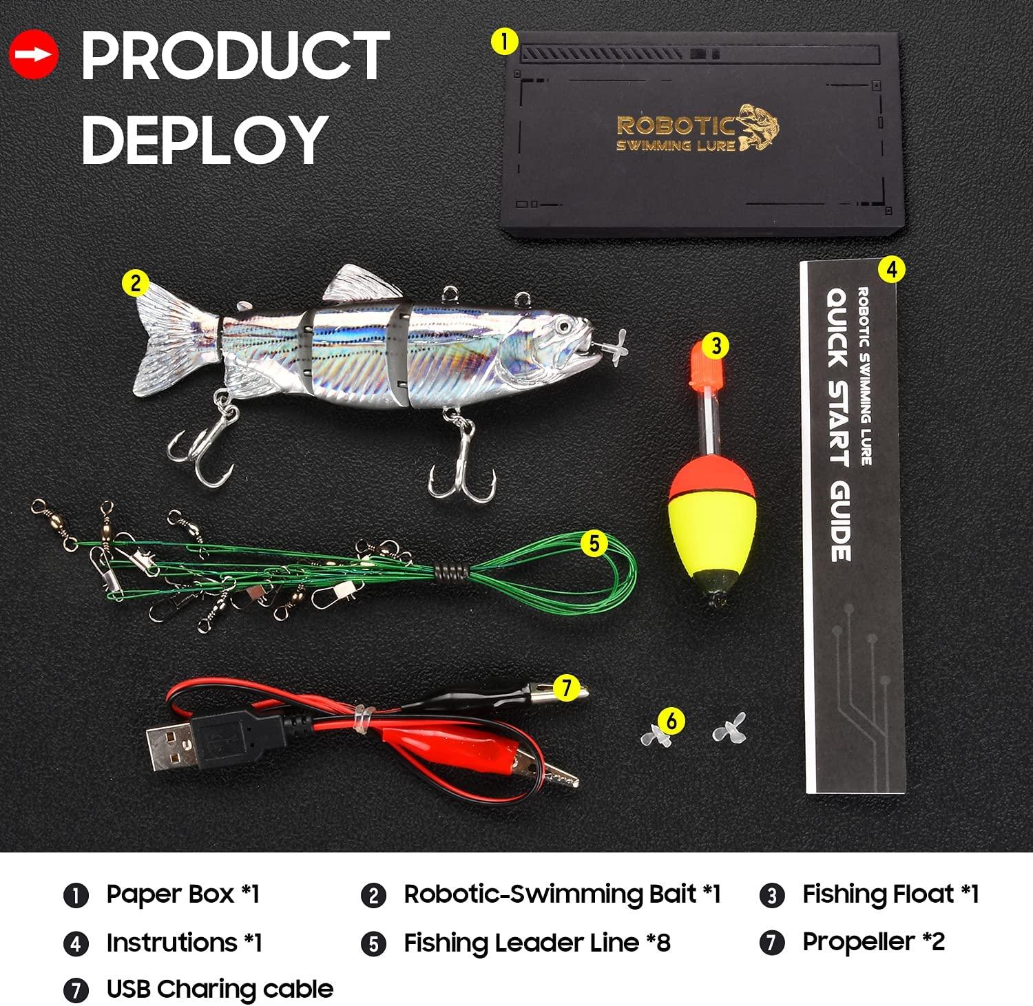 Robotic Swimming Fishing Electric Lures 5.12" USB Rechargeable LED ...