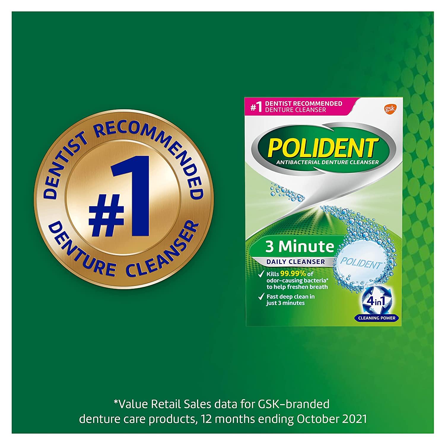 Polident 3 Minute Triple Mint Antibacterial Denture Cleanser Tablets ...
