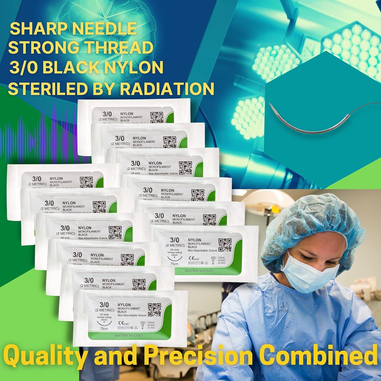 3-0 Sterile Black Monofilament Sutures Thread with Needle - Surgical ...