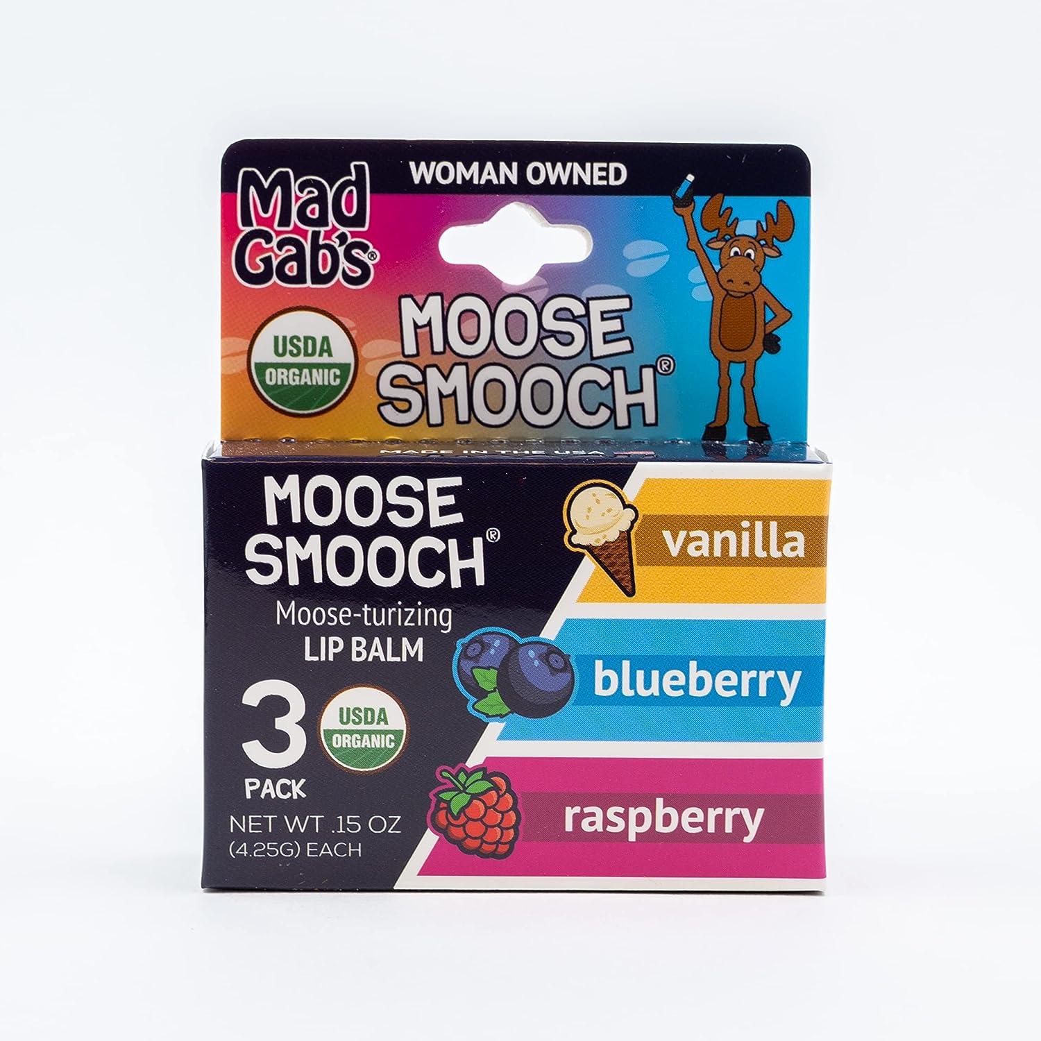 Mad Gab's Organic Moose Smooch Lip Balm Gift Set - Blueberry, Raspberry ...