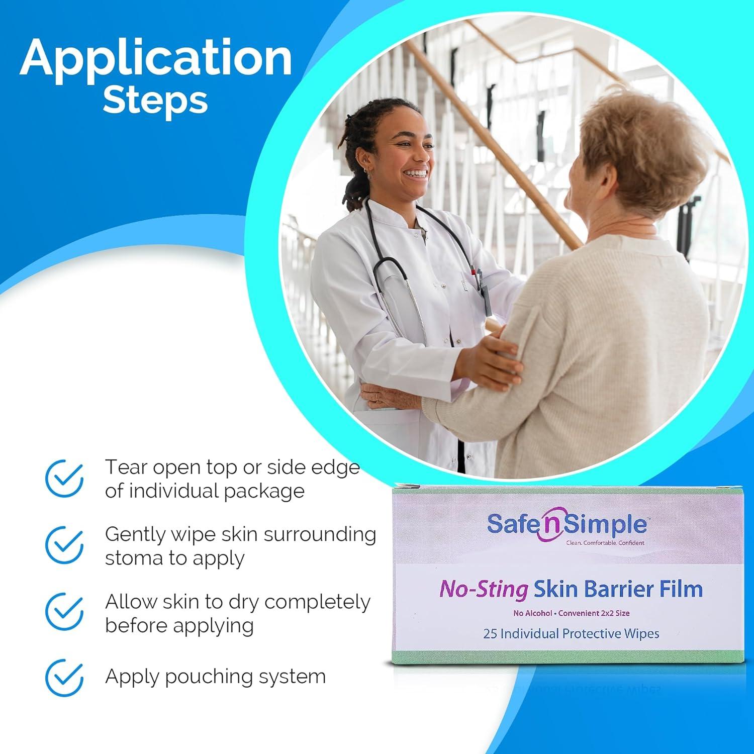 Safe n' Simple No Sting Skin Prep Wipes - 25 Ostomy Barrier Film Wipes ...