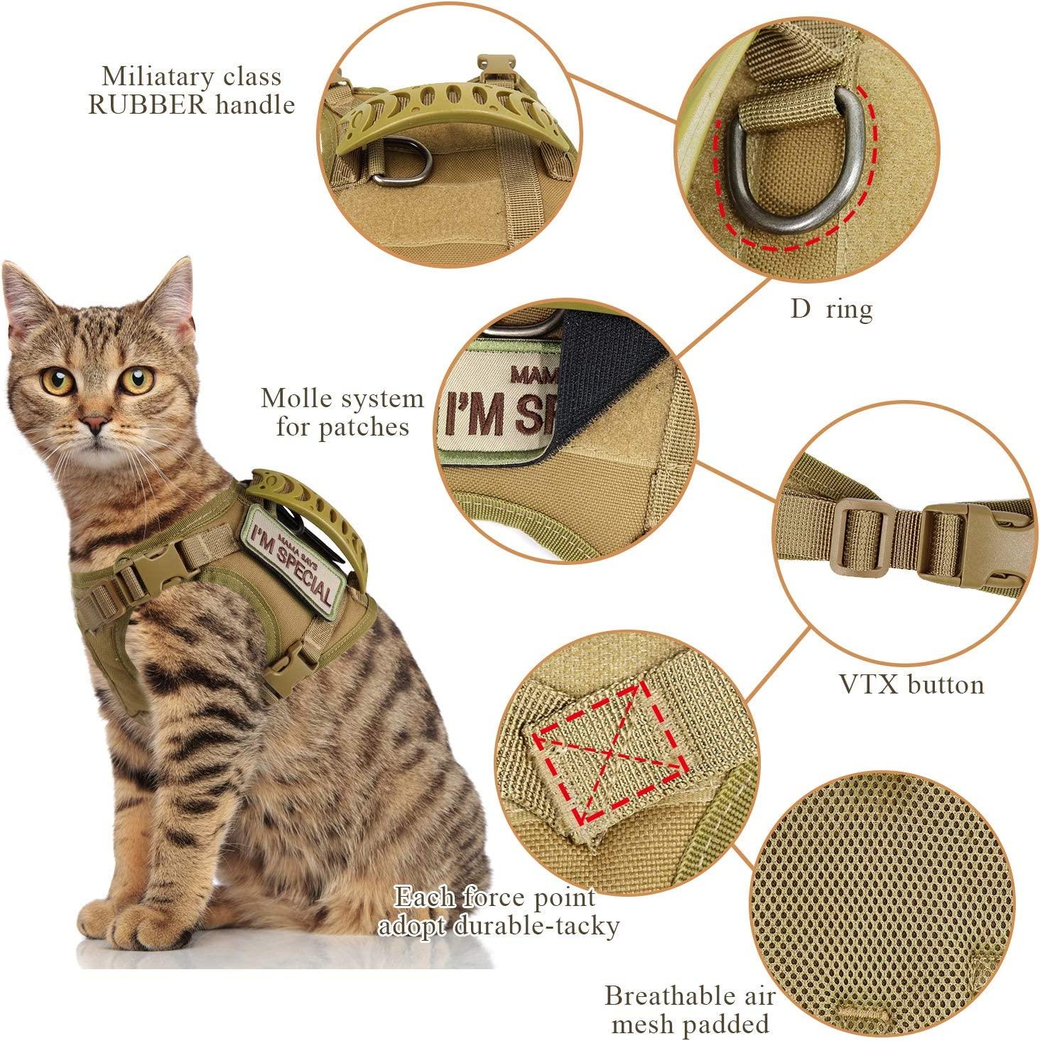 Tactical Cat Harness - Escape Proof Soft Mesh Pet Vest for Large Cats ...