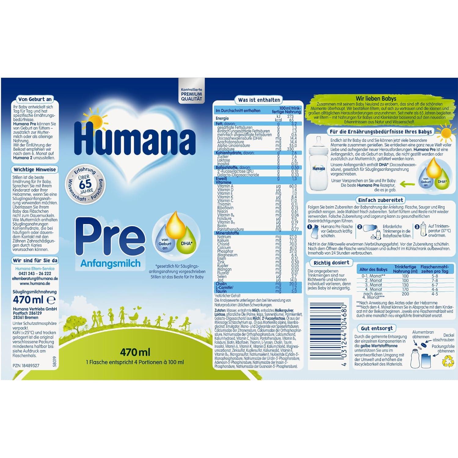 Humana Ready-to-Drink Infant Milk DHA Fortified Lactose Only Suitable ...