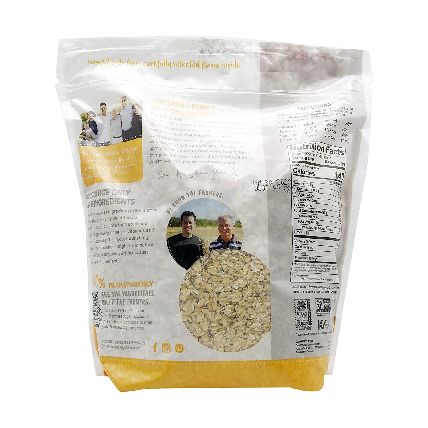 One Degree Organic Foods Oats Sprouted Rolled - 45 oz | Healthy Whole ...