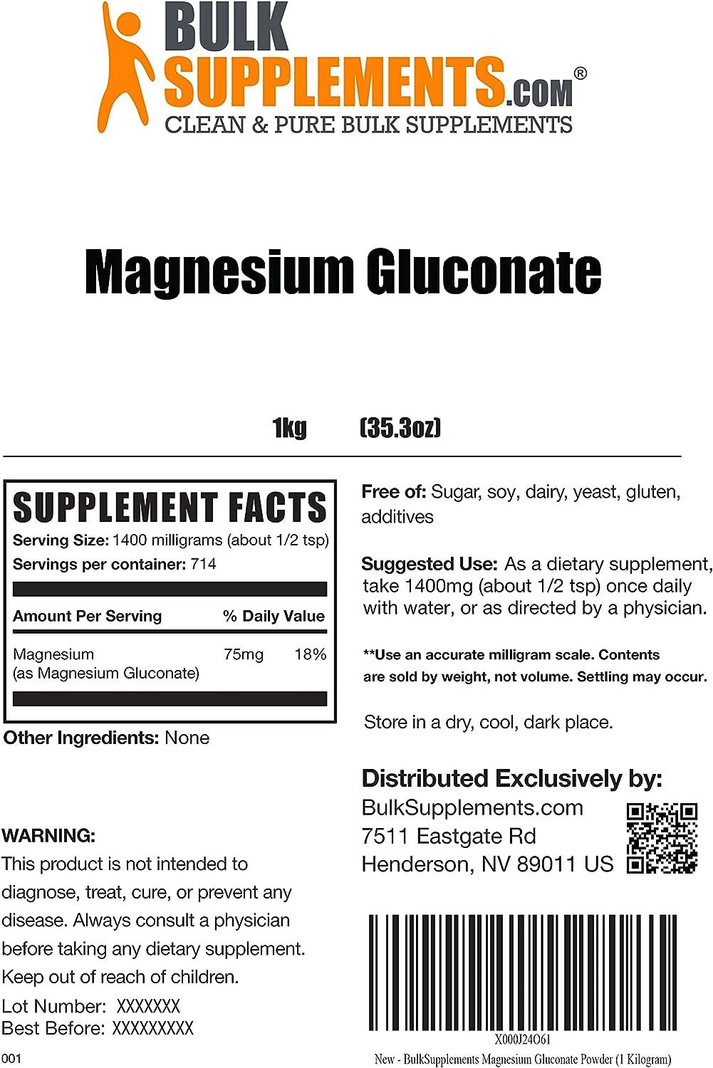 High Absorption Magnesium Gluconate Powder - Pure Supplement 1400mg ...