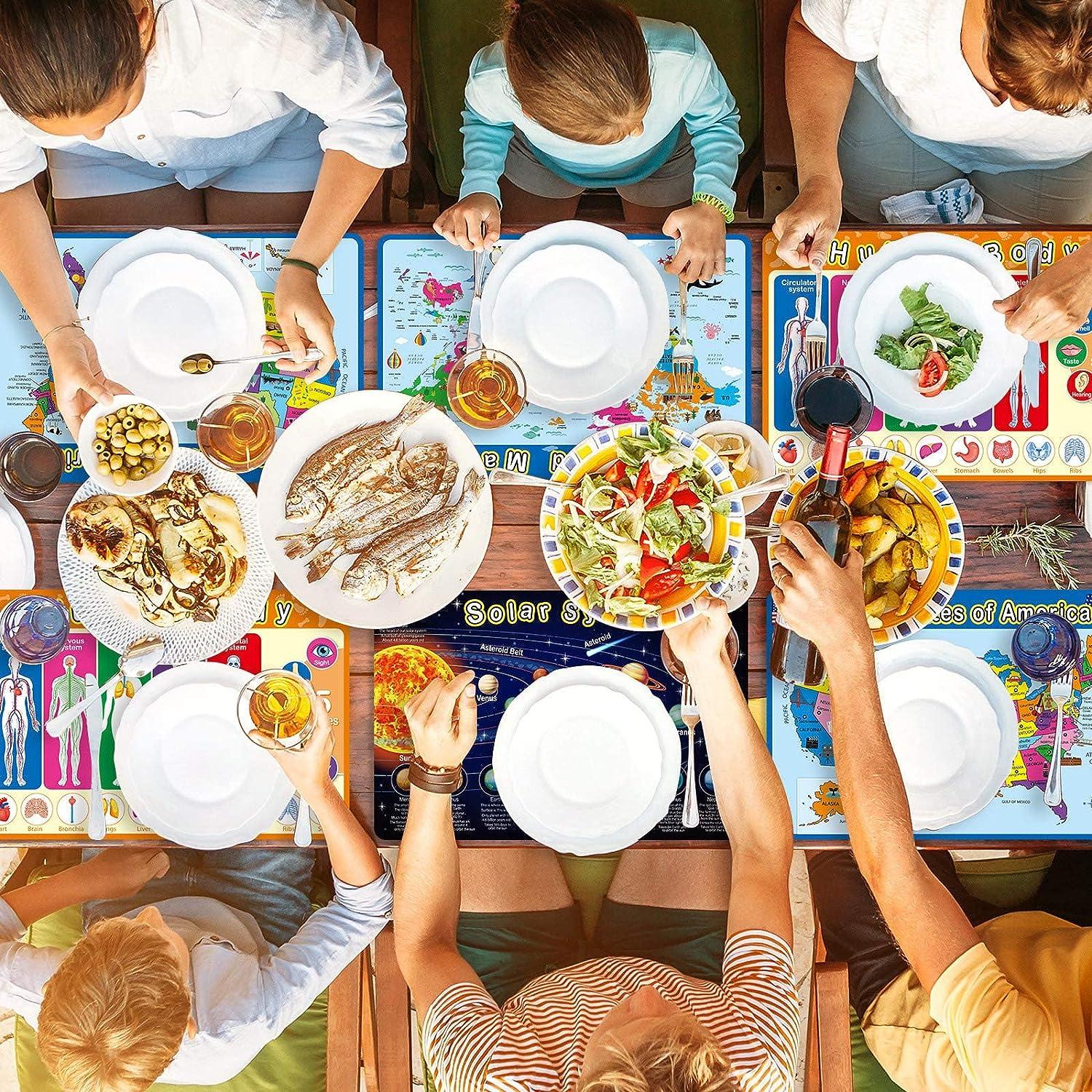 4-Piece Educational Toddler Placemats: Map, Human Body, Solar System ...