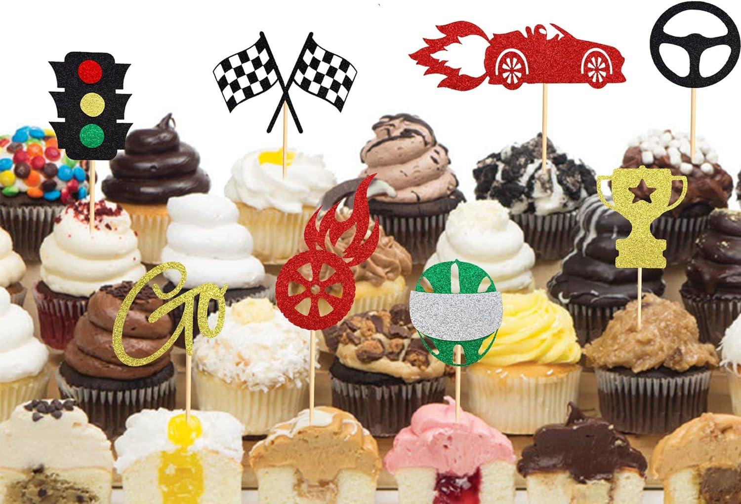 Arthsdite 24 PCS Race Car Cupcake Toppers Traffic Light Steering Wheel ...
