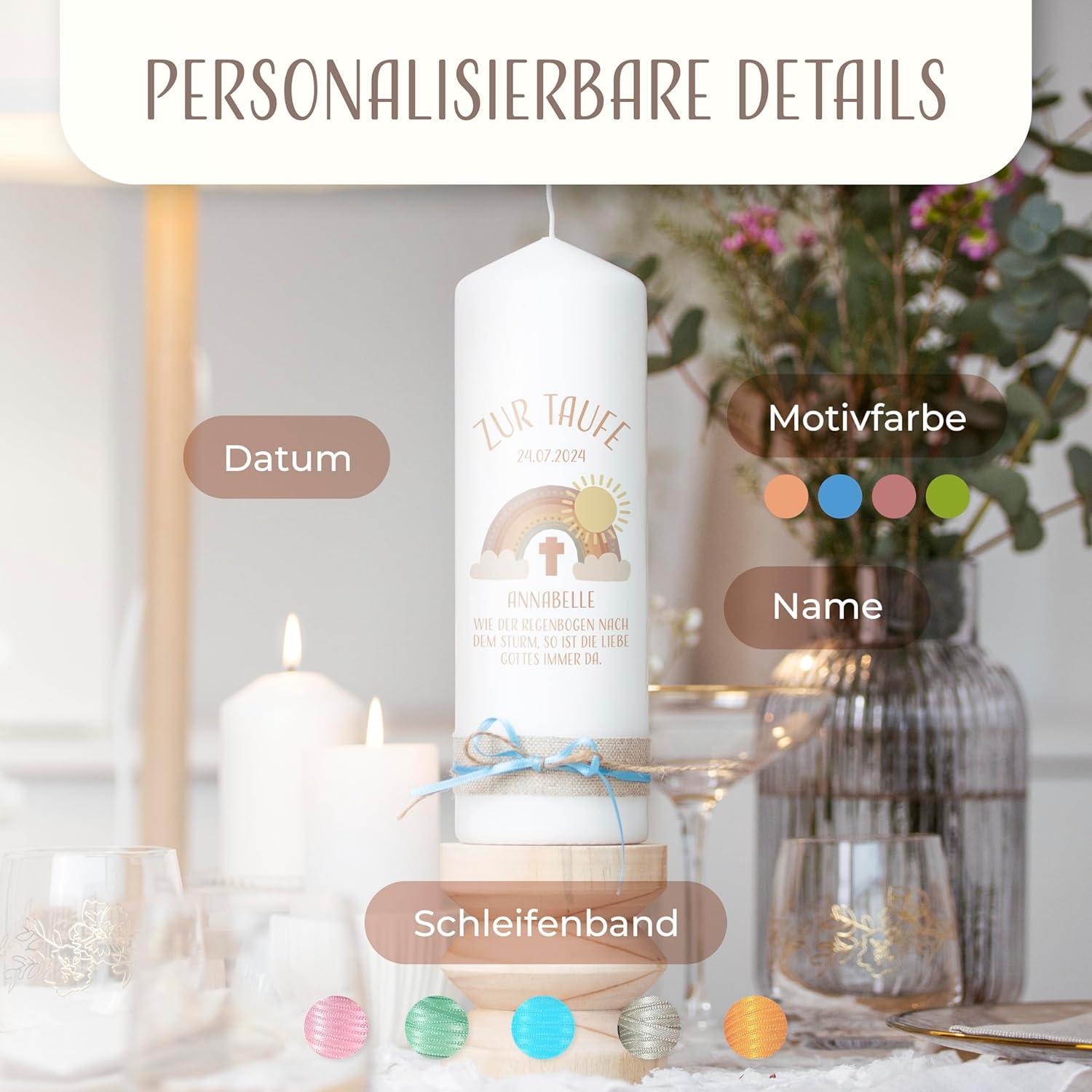 Personalized Boho Rainbow Christening Candle | Amari - Baptismal Candle ...