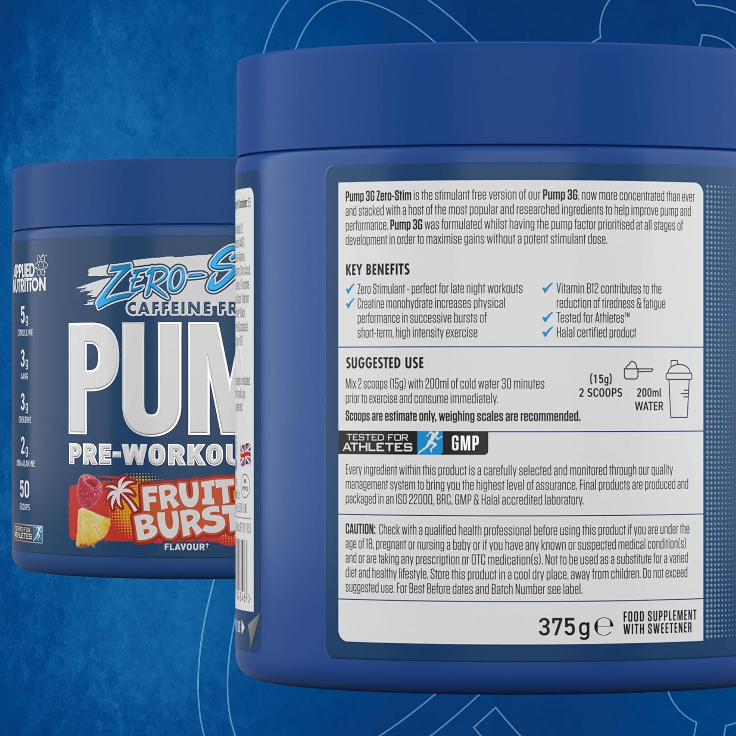 Pump Zero Pre-Workout - Caffeine-Free Energy & Performance (Fruit Burst ...