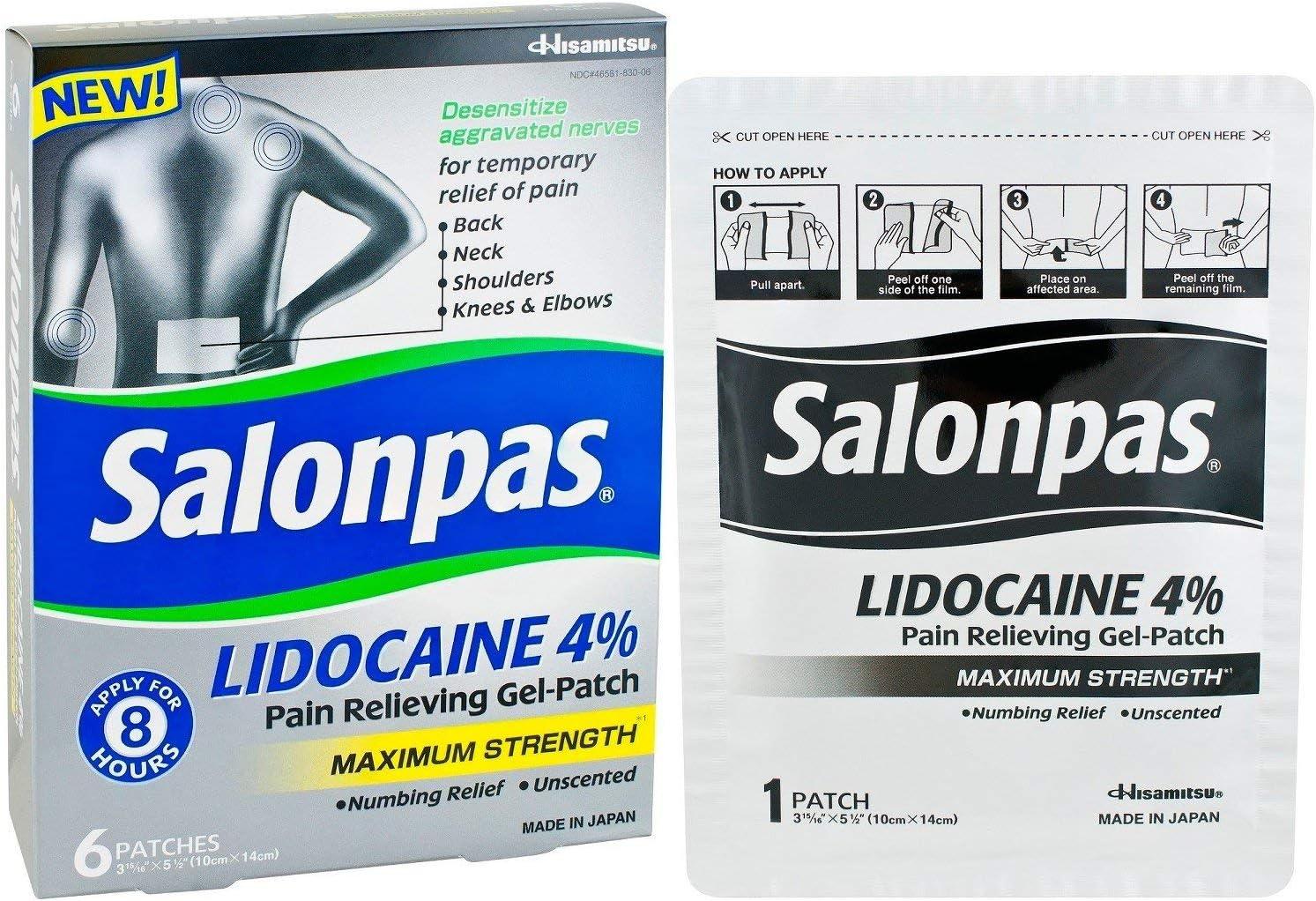Salonpas Lidocaine Gel Patch (3 Pack) Maximum Strength Pain Relief ...