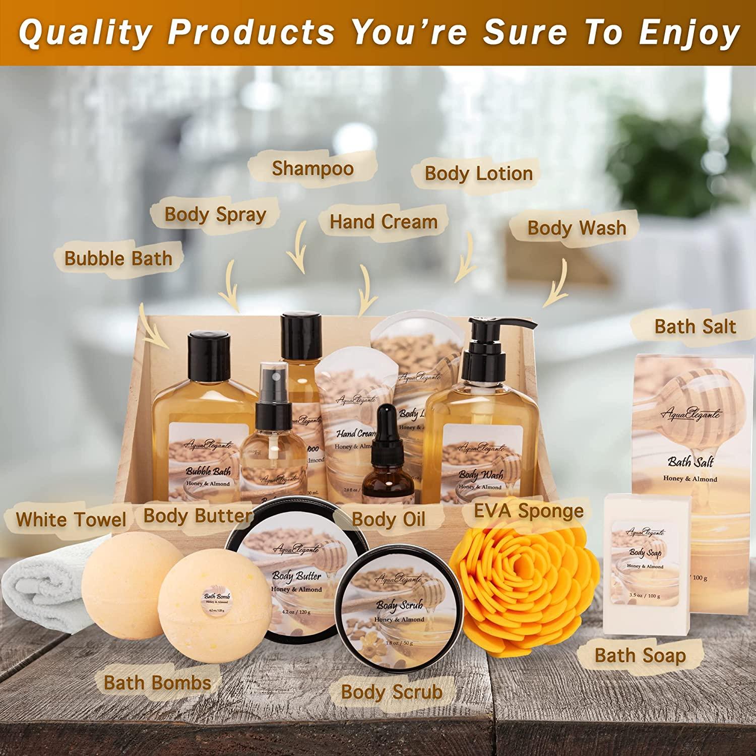 Luxury Bath Spa Gift Set with Honey & Almond - 15 Piece Spa Kit with ...