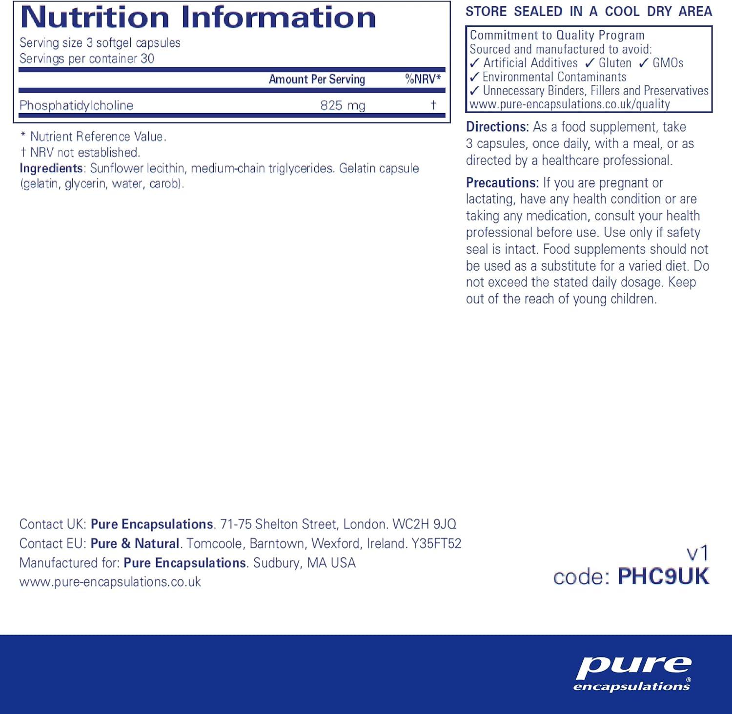 Pure Encapsulations Phosphatidylcholine Softgel Capsules - 90 Count ...