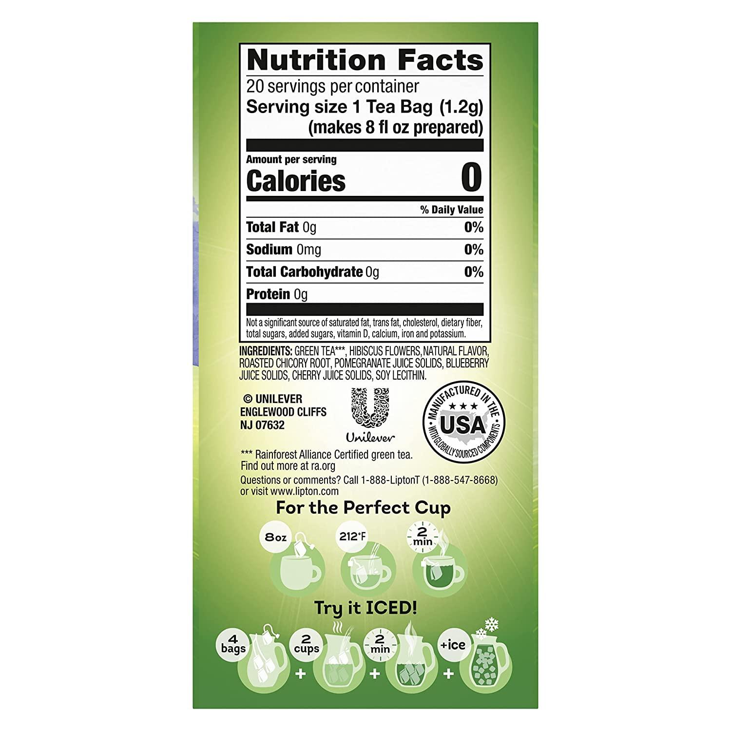 Lipton Purple Acai Blueberry Green Tea Bags - 1.13 oz (20 Count, Pack ...