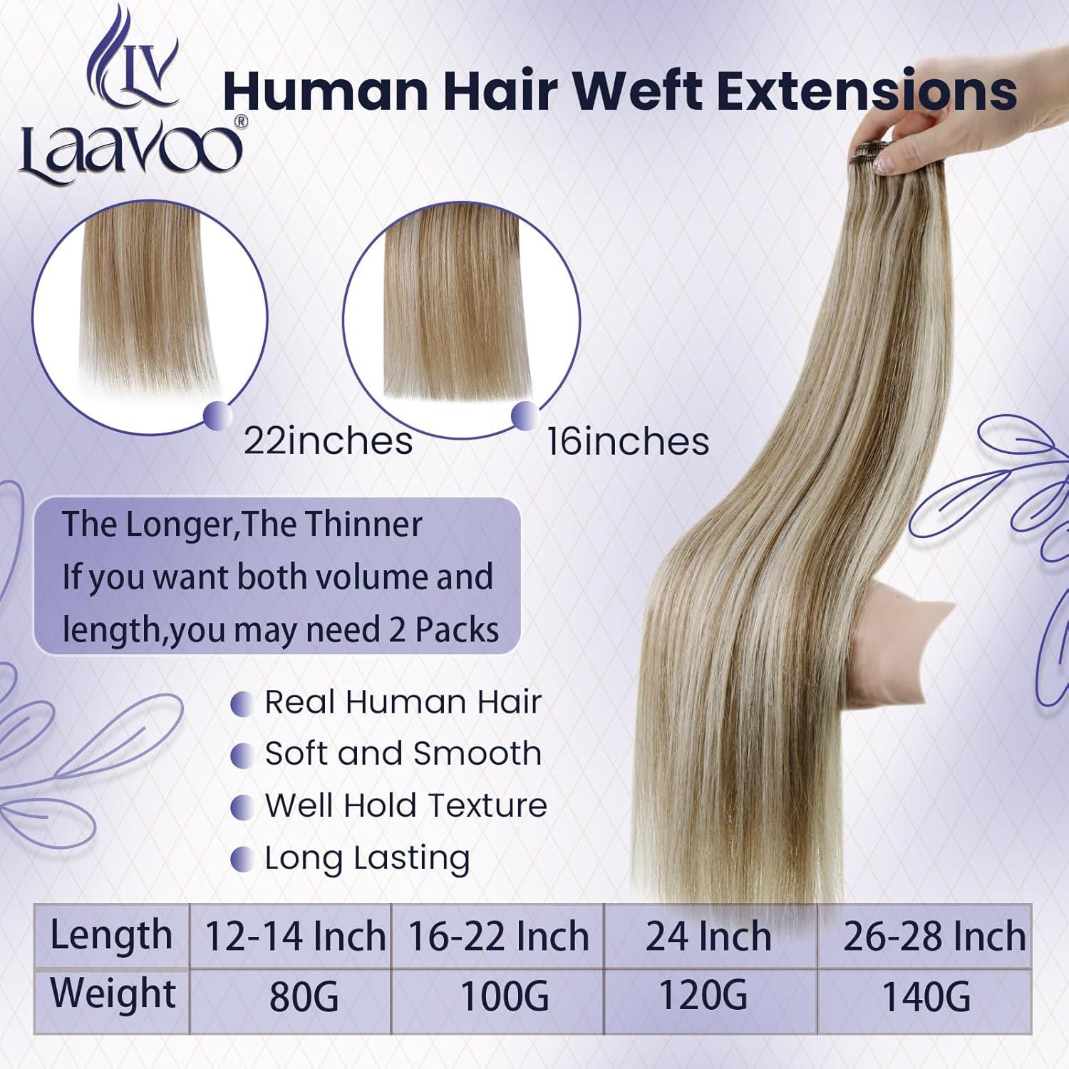 LAAVOO Real Hair Extensions - Brown Highlight 100g Sew-In Weft Hair ...