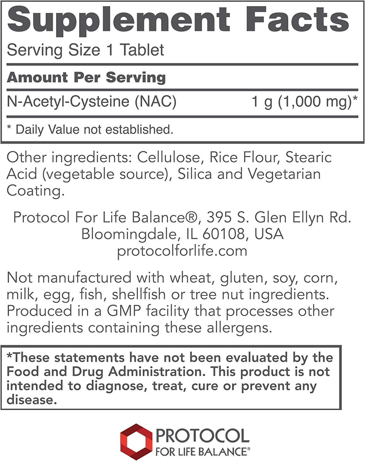 Protocol NAC N-Acetyl Cysteine 1000mg - Supports Glutathione Production ...