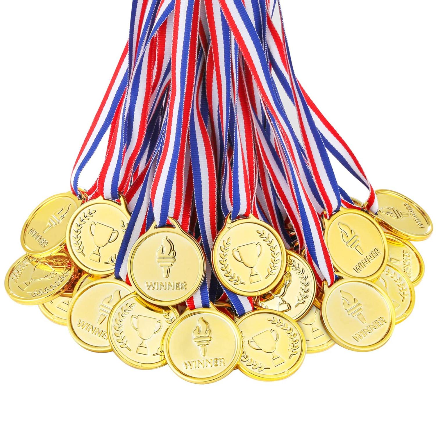 Caydo 100-Piece Gold Winner Award Medals for Kids - Plastic Medals for ...