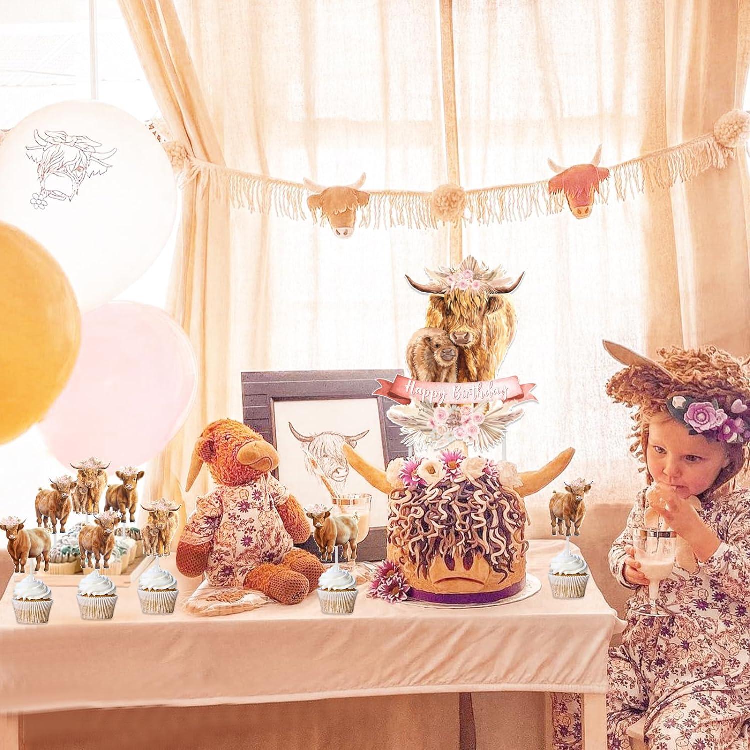 Highland Cow Birthday Party Decorations Girl 25pcs Highland Cow Cake ...