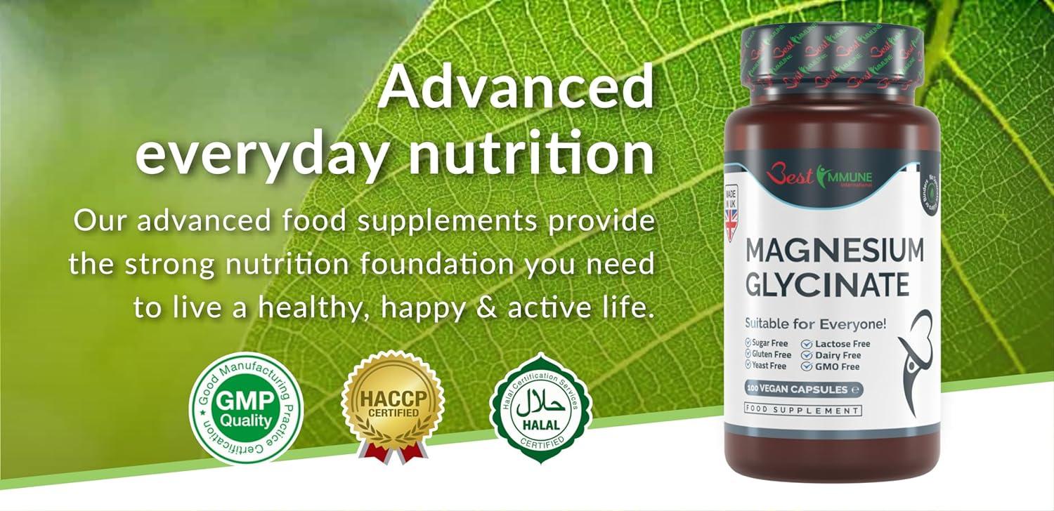Premium Natural Magnesium Glycinate 500mg - 100 Vegan Capsules ...