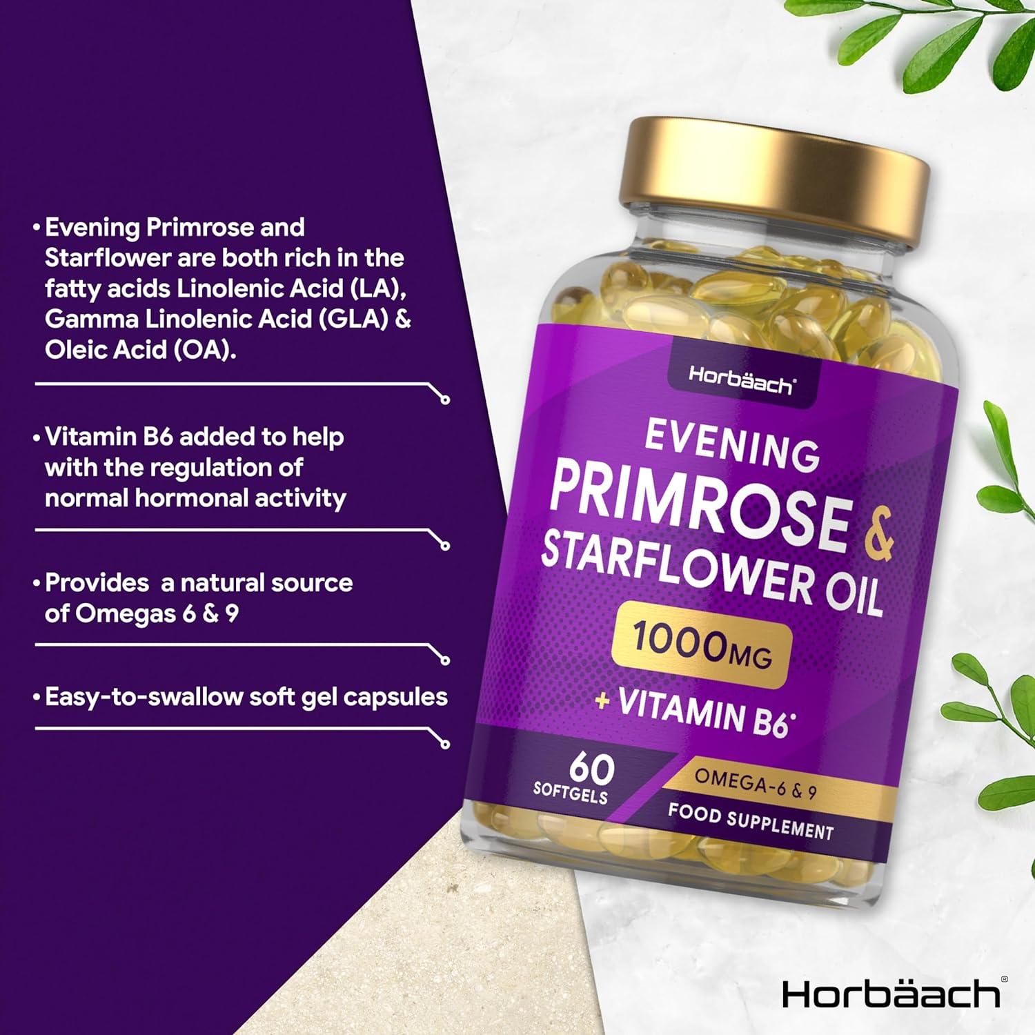 Evening Primrose and Starflower Oil Capsules 1000mg | with Vitamin B6 ...