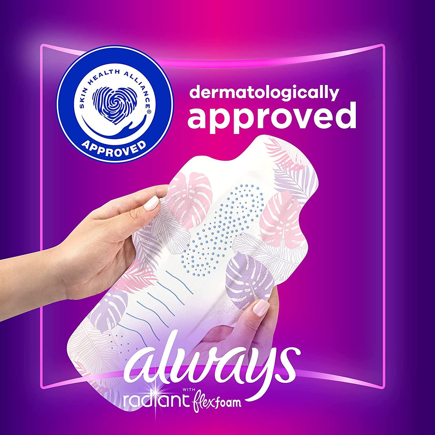 Always Radiant Size 4 Overnight Feminine Pads, 60 Count Multipack with ...