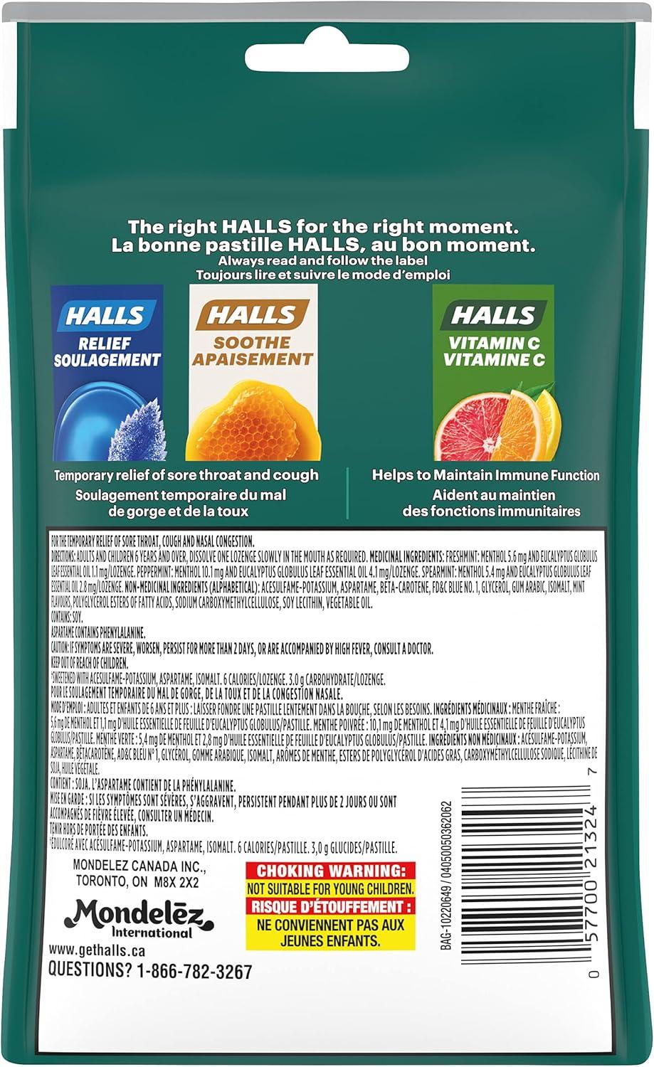HALLS No Sugar Added Assorted Mint Cough Drops Throat Lozenges Sore Throat Relief Mentho-Lyptus ...