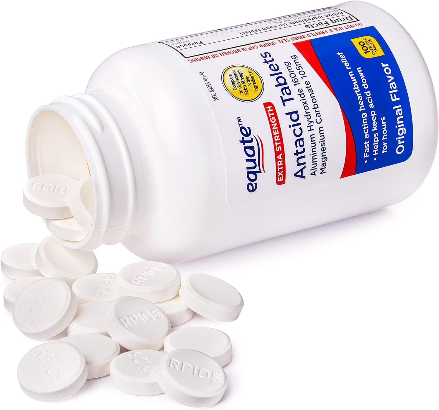 Equate Extra Strength Chewable Antacid Tablets - 100 Original Flavor ...