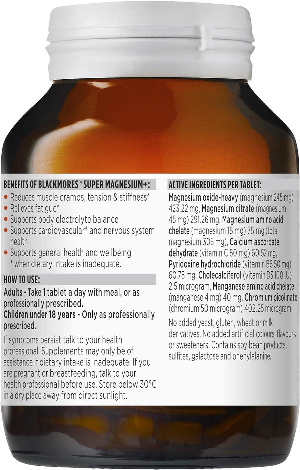 Blackmores Super Magnesium Plus 100 Tablets - Essential Mineral ...