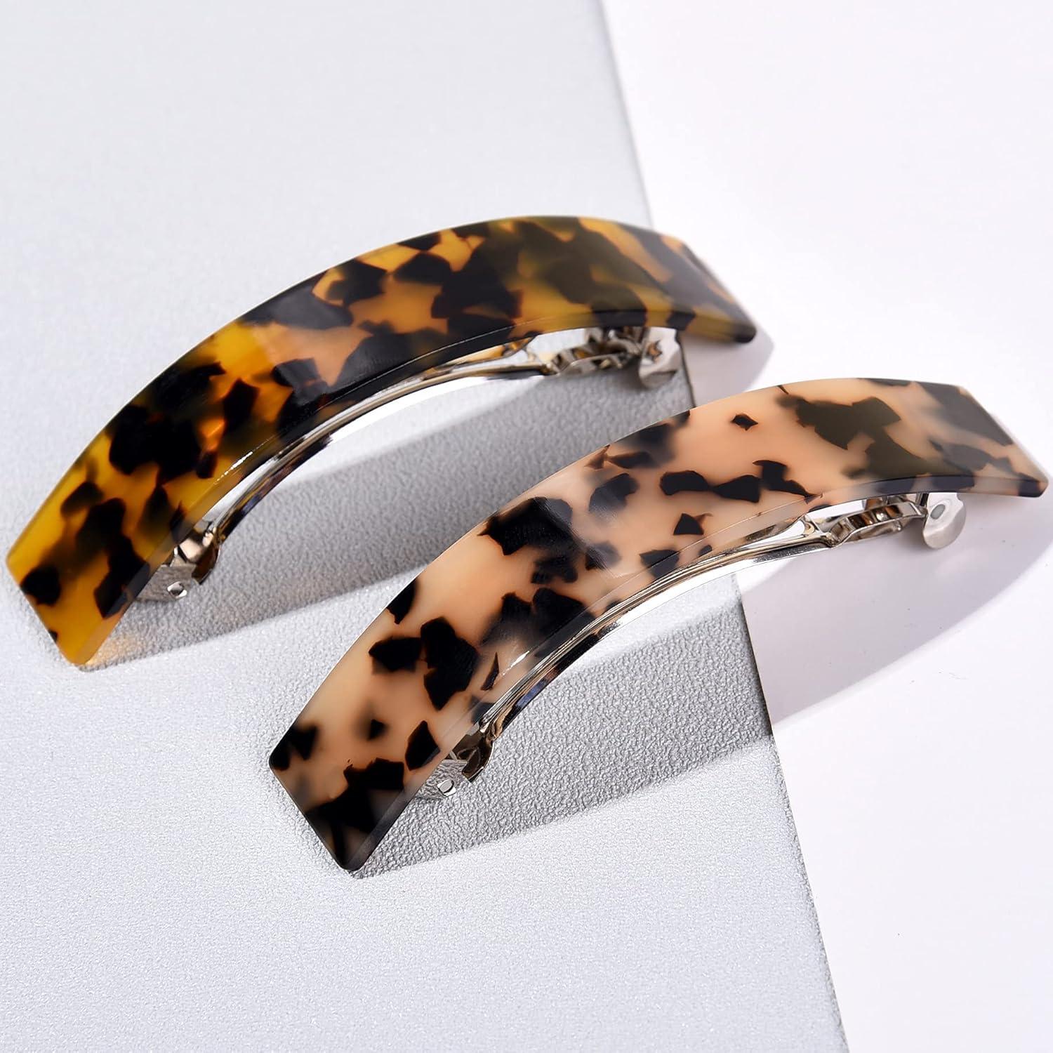 Buy Large Tortoise Shell Hair Clips - Curved Rectangle Design for ...