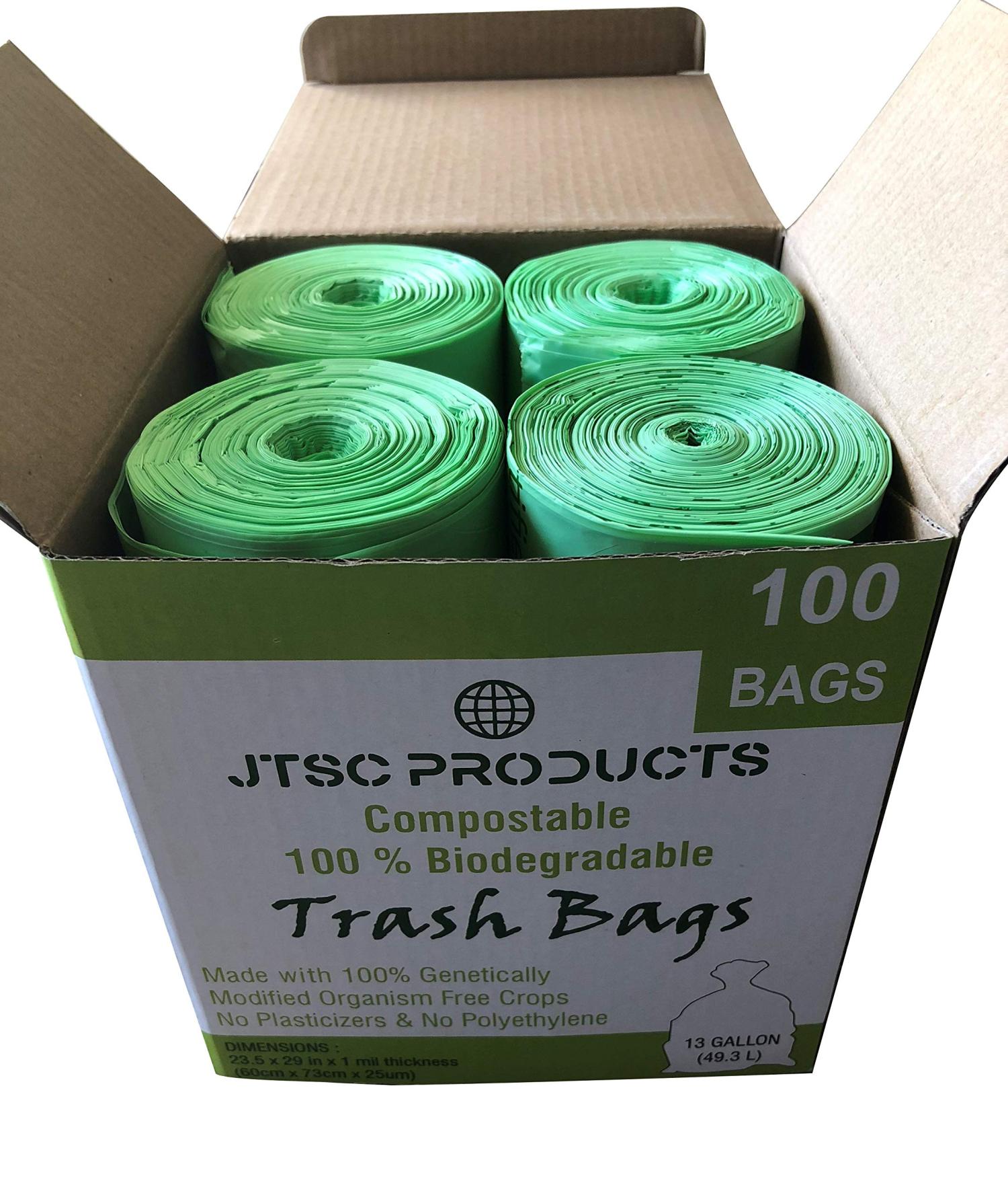 100% Biodegradable Compostable Trash Bags | 13 Gallon ASTM D6400 Certified by JTSC Products ...