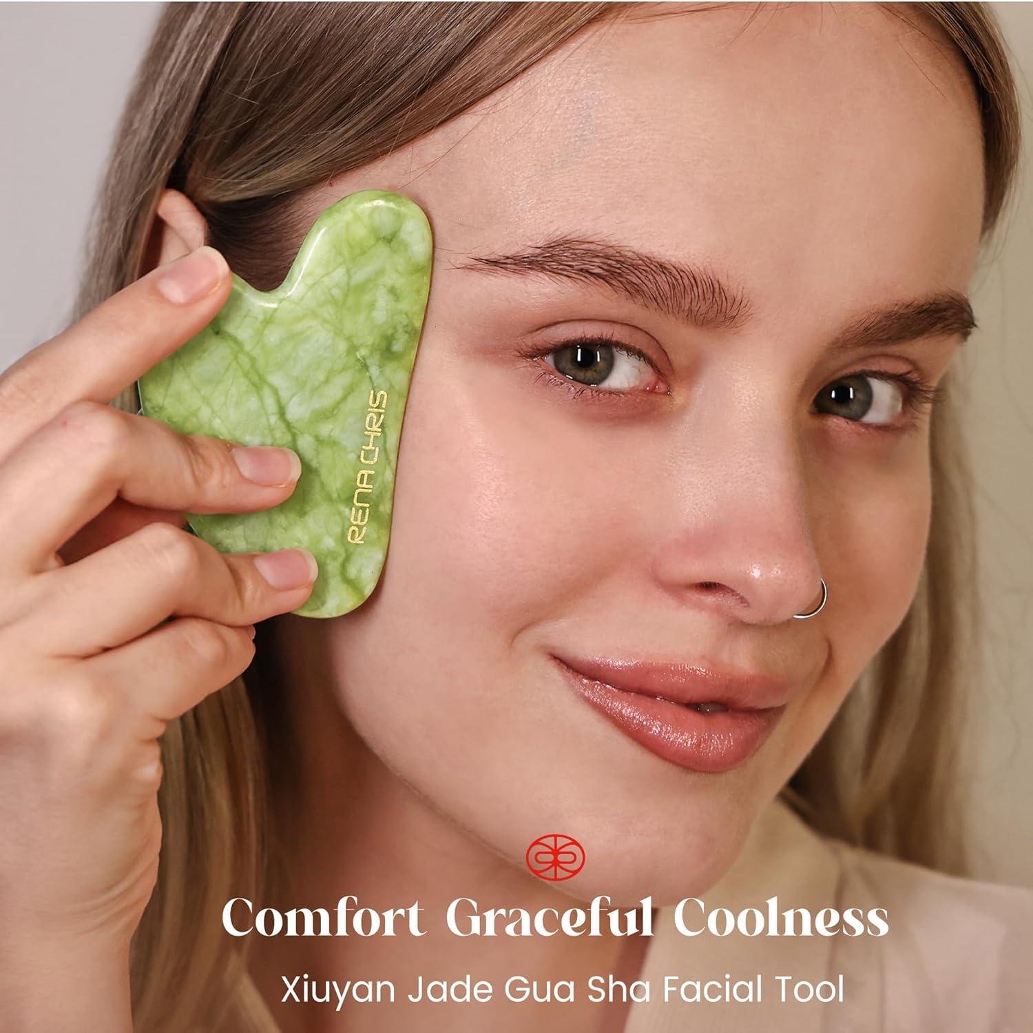 Rena Chris Gua Sha Facial Tools - Natural Jade Stone Massage for ...