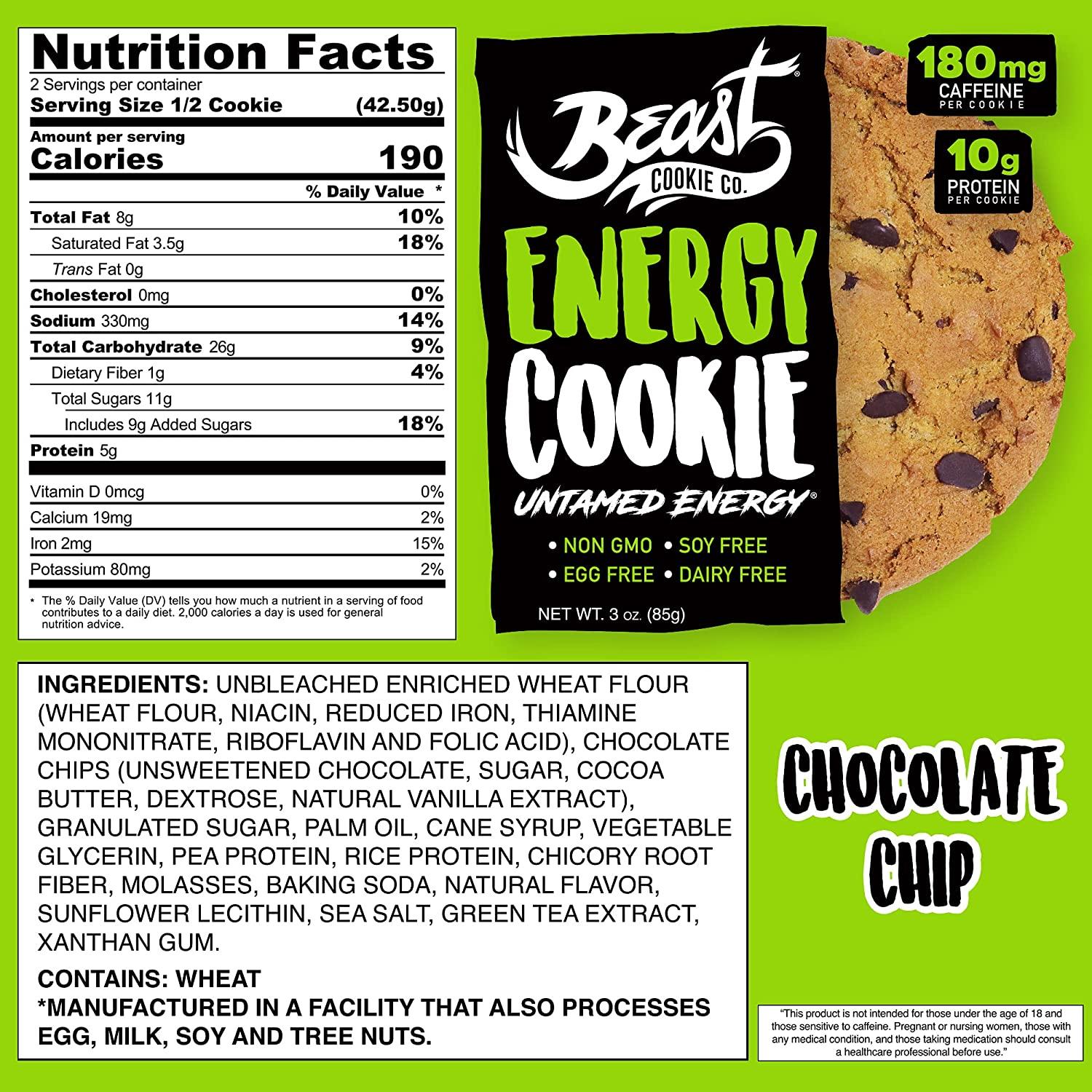 Beast Energy Cookie Protein Cookie - Contain 180mg of Caffeine & 10g of ...