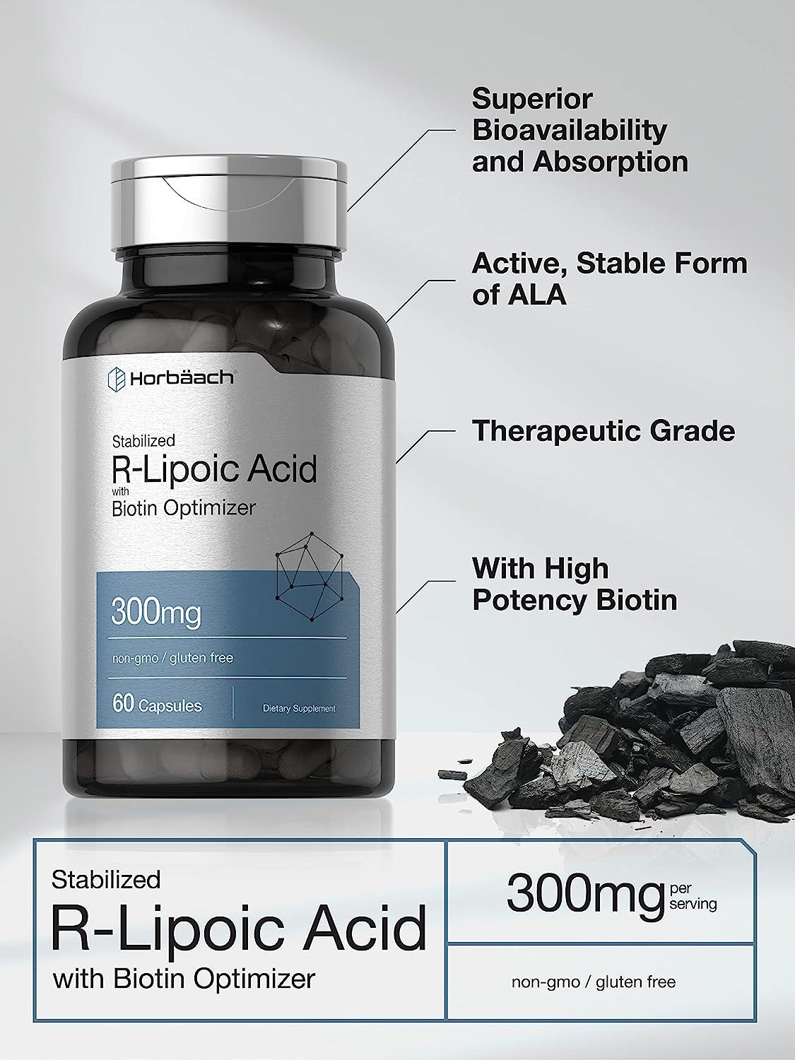 Stabilized R-Lipoic Acid 300mg with Biotin | 60 Capsules Na-RALA ...