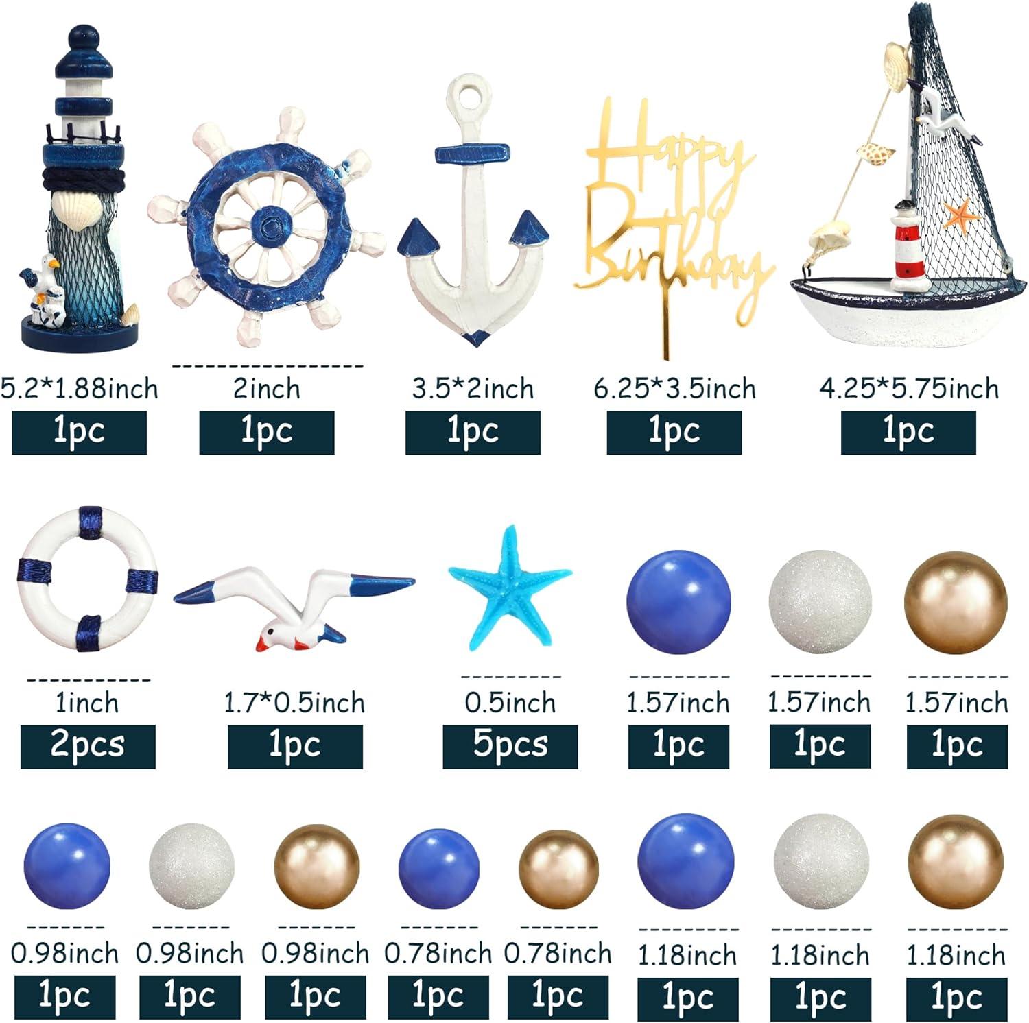 DRWATE Nautical Cake Topper Ship Lighthouse Blue White ball Cake ...