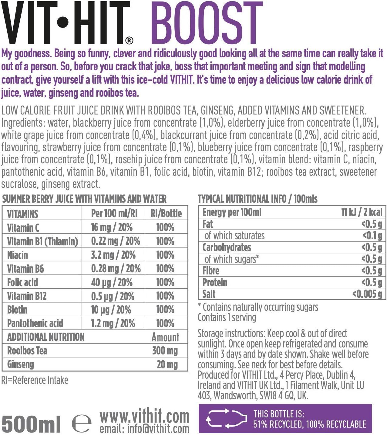 VIT HIT Boost Berry Ginseng Rooibos Tea - 12 x 500ml Bottles | Low ...