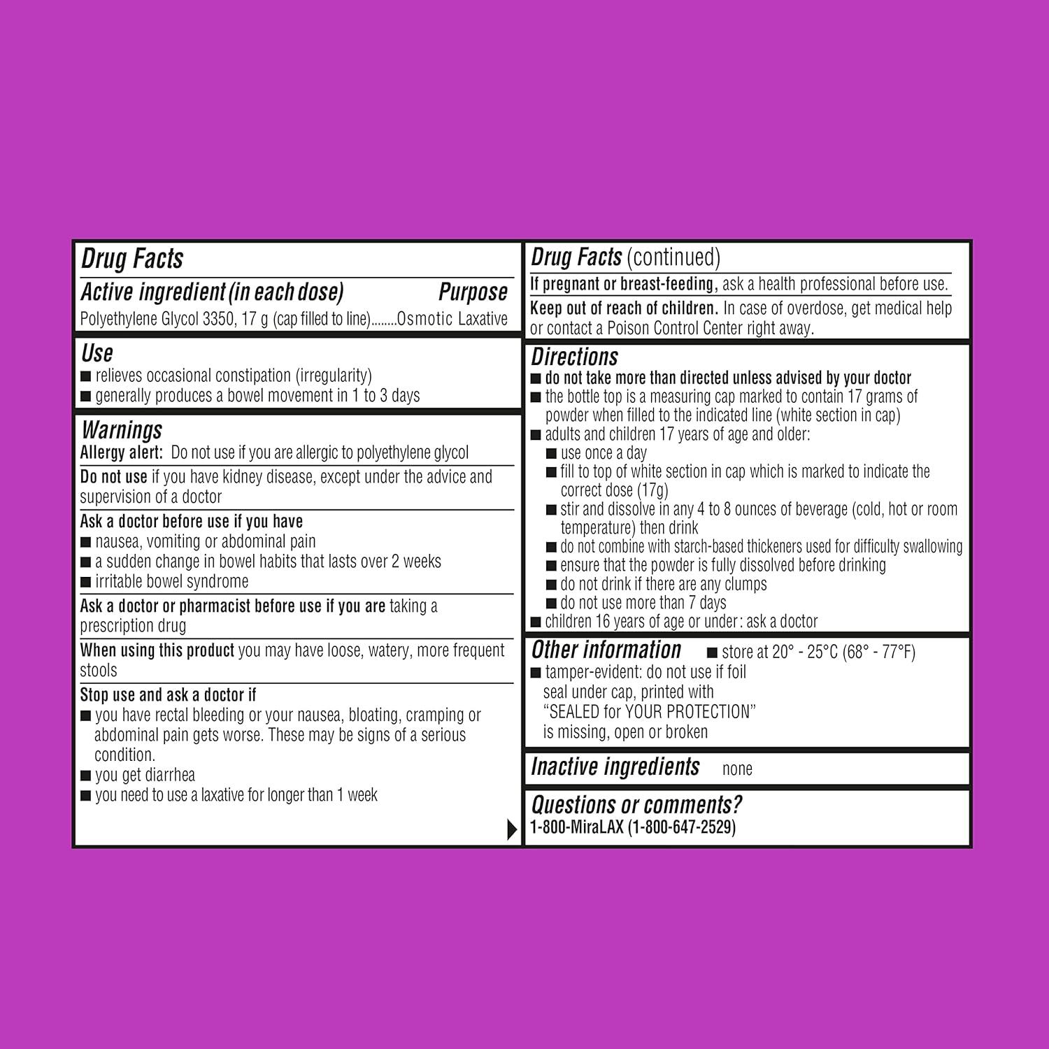 MiraLAX 14 Dose (238g) Powder 8.3 oz - Gentle Laxative for Effective Relief | Pack of 1 | Buy ...